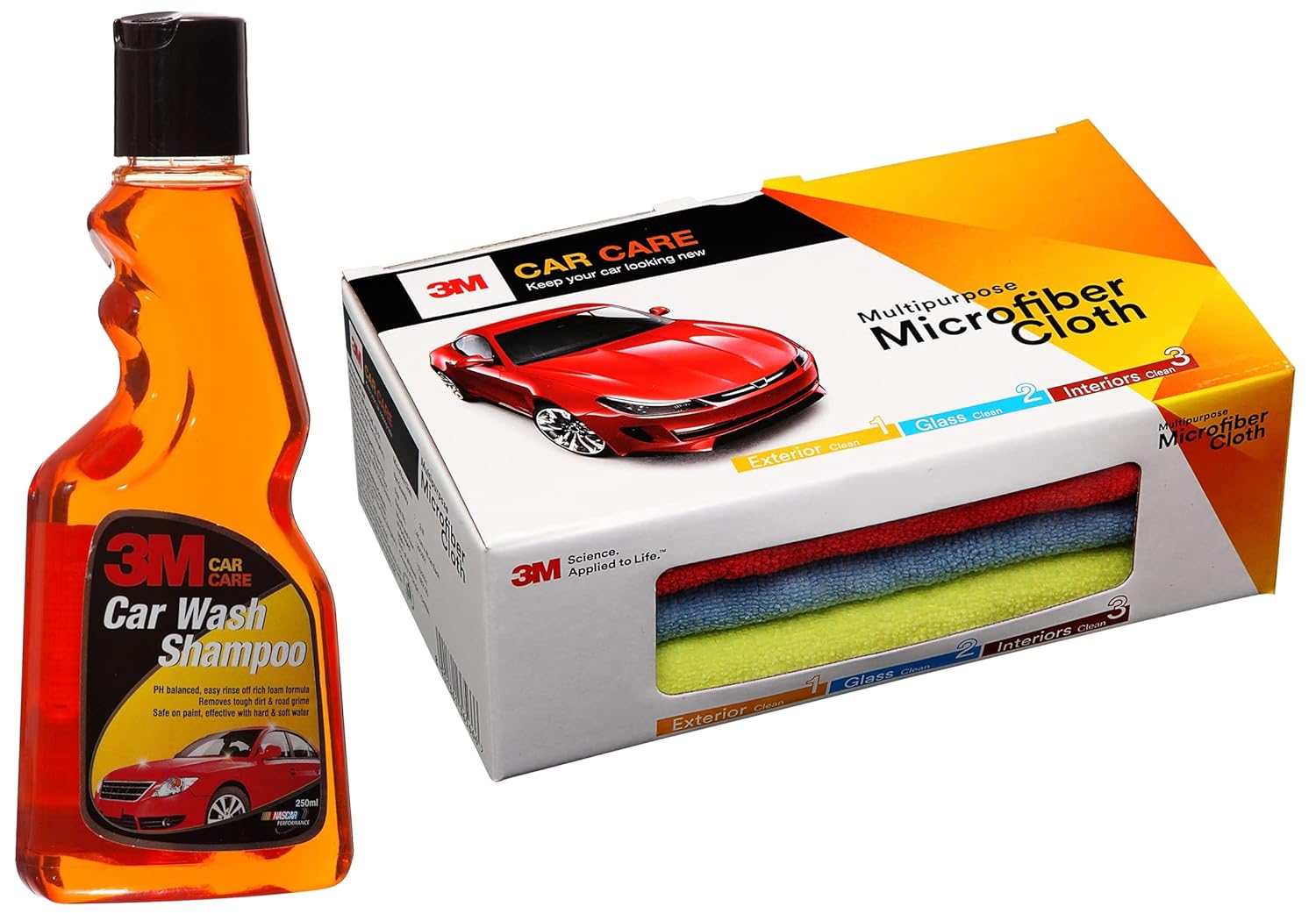 3M Car Care Microfiber Cloth (3 Pieces) & Car Care Car Wash Shampoo ...