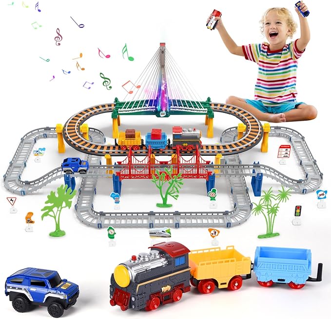 Amazon.com: JONRRYIN Toy Train Set for Toddler, Race Car Track ...