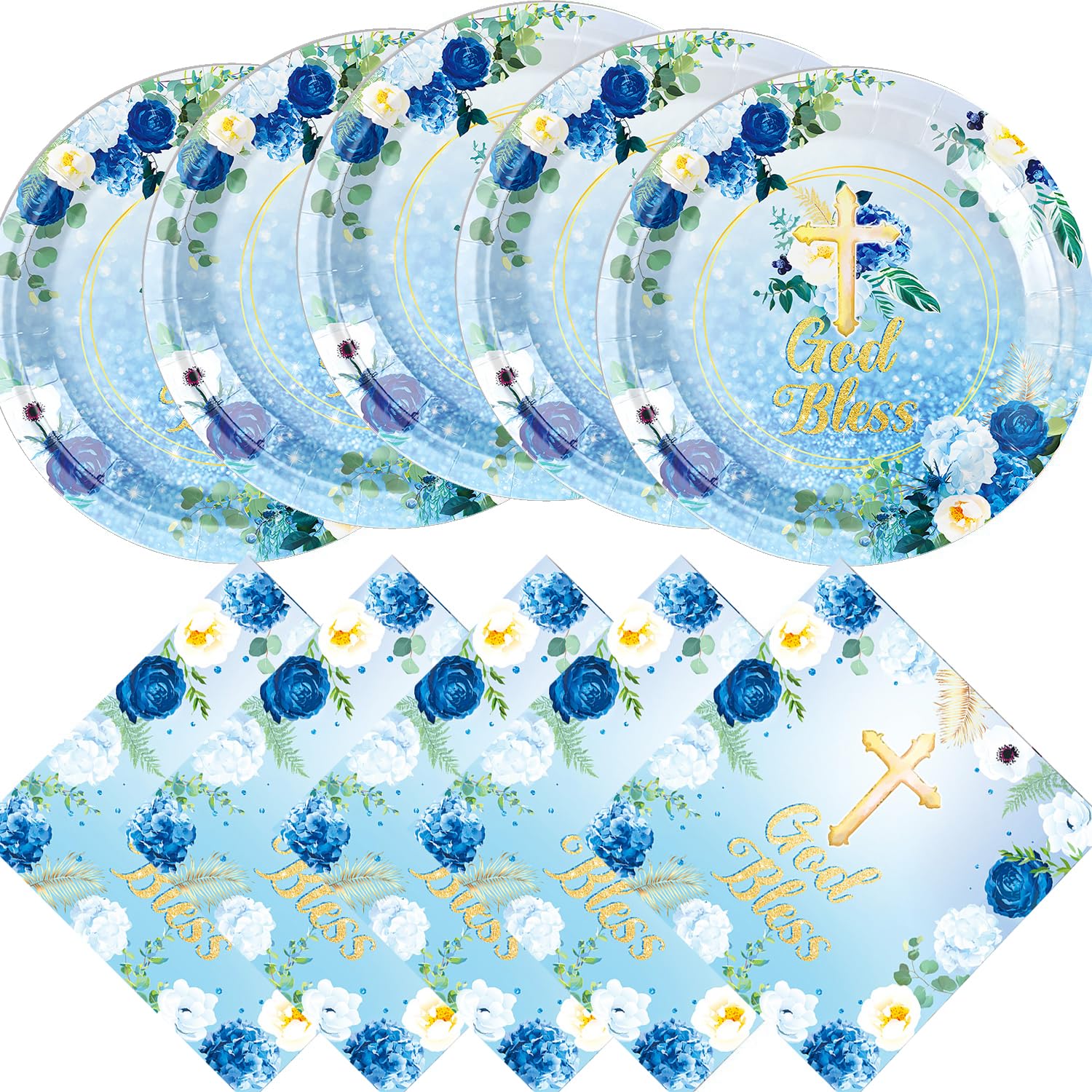 Snapklik.com : Blue God Bless Plates And Napkins Baptism First Holy ...