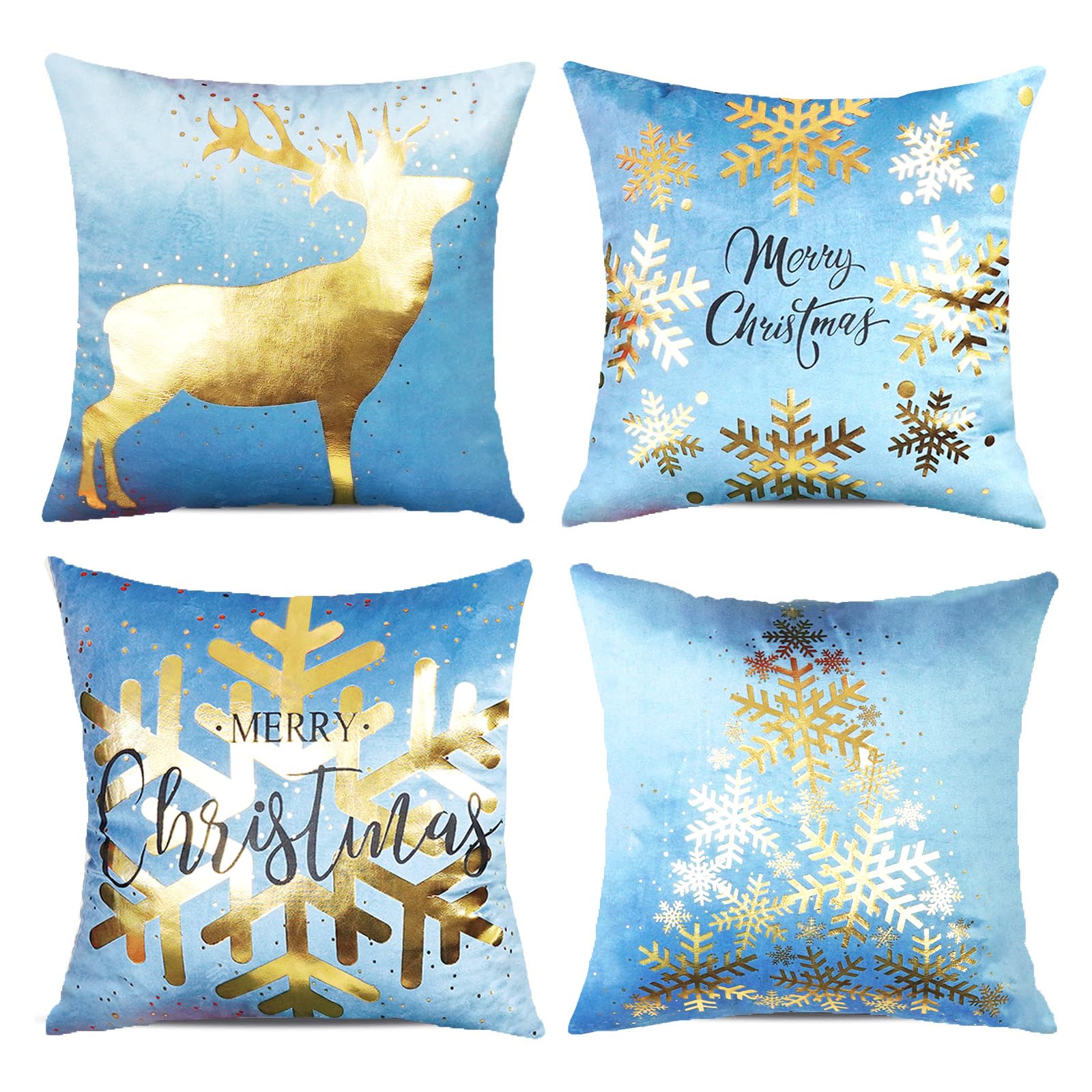 Amazon.com: ONWAY Blue Gold White Christmas Decorations Throw Pillow ...