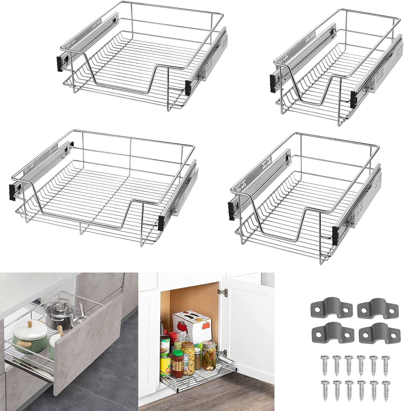 UISEBRT 4 x Kitchen Drawers Telescopic Drawer 60 cm Bedroom Drawer ...