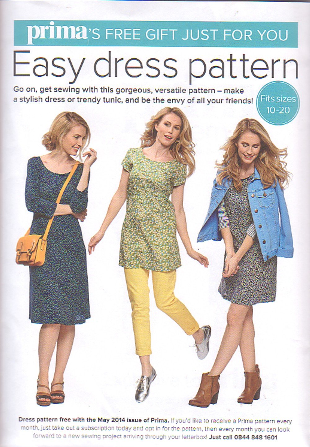 Prima Sewing Pattern, May 2014, Ladys Tunic or Dress, Sizes 10-20, Bust ...