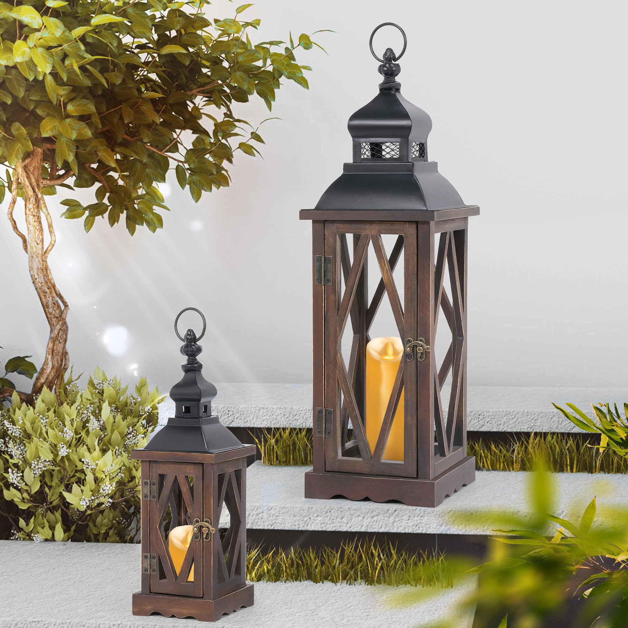 Amazon.com: HPC Decor Rustic Farmhouse Lantern Decor- 2 Pack Tall 21 ...