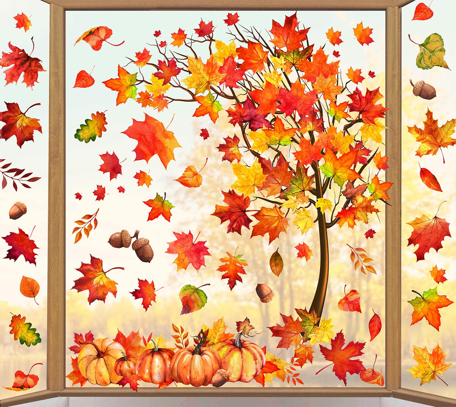 Amazon.com: Whaline 6 Sheets Fall Maple Leaves Window Clings ...