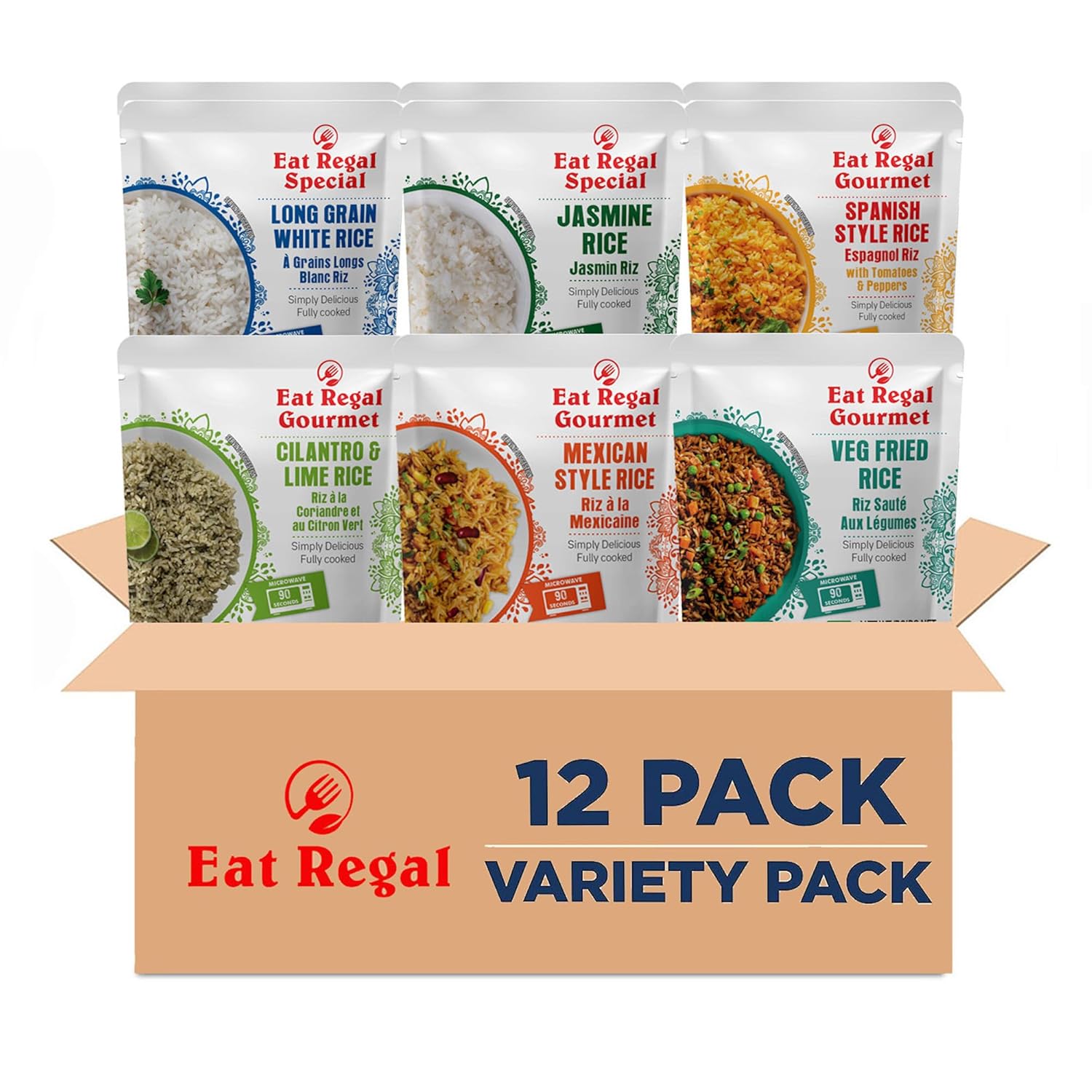Amazon.com : Eat Regal Rice Variety Pack – 12 Pouches (8.8 oz Each) | 6 ...