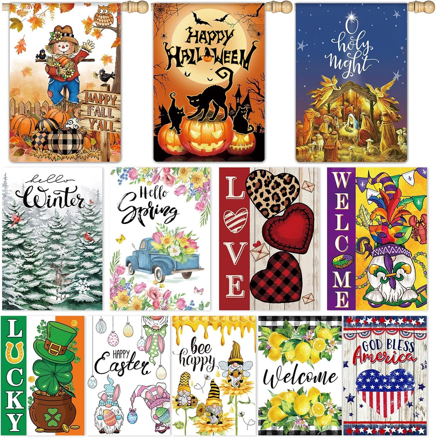 Amazon.com : 12 Pcs Seasonal House Flags 28x40 Double Sided Seasonal ...