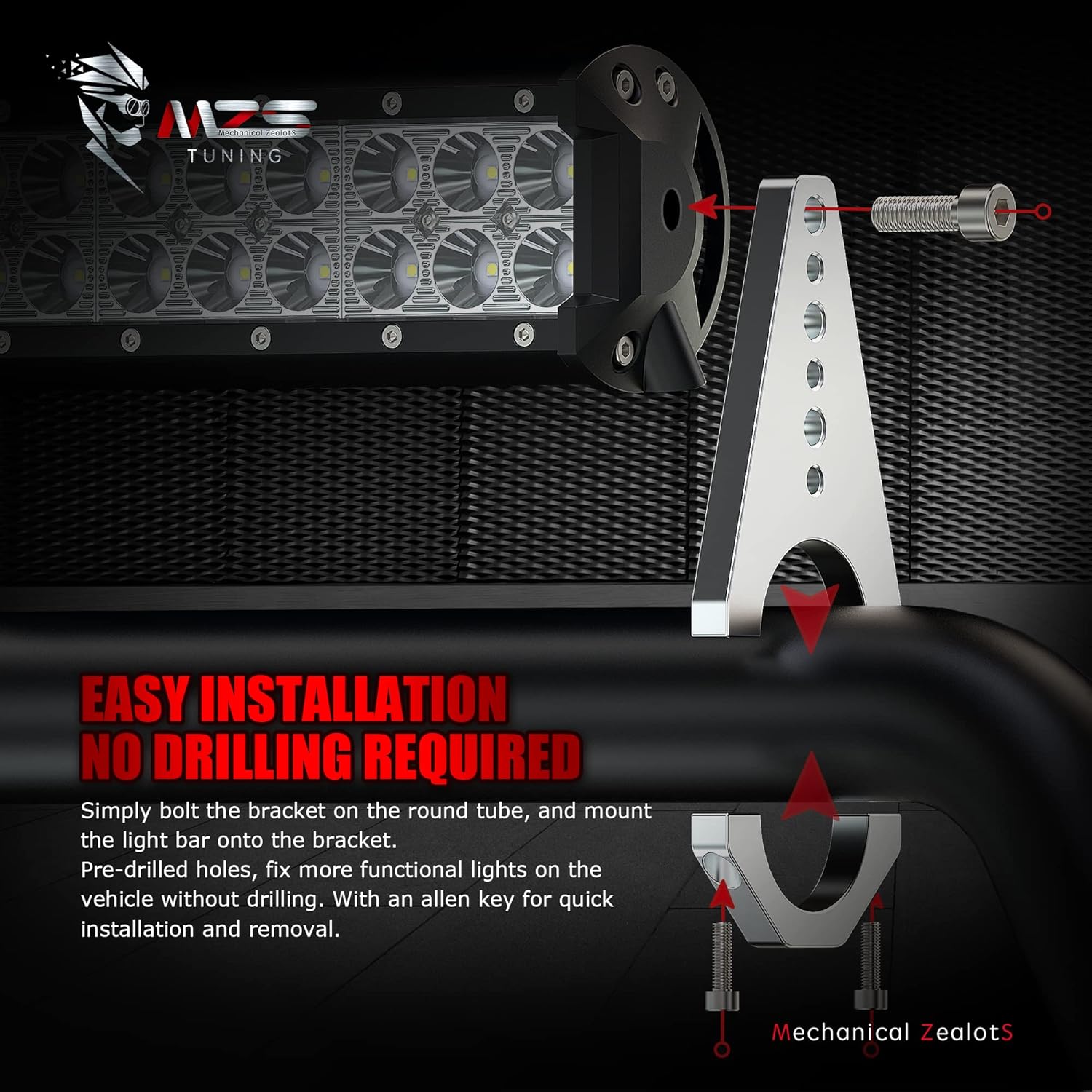 MZS LED Light Bar Mounts, 2″ Tube Clamp Mounting Brackets Bullbar Roof ...