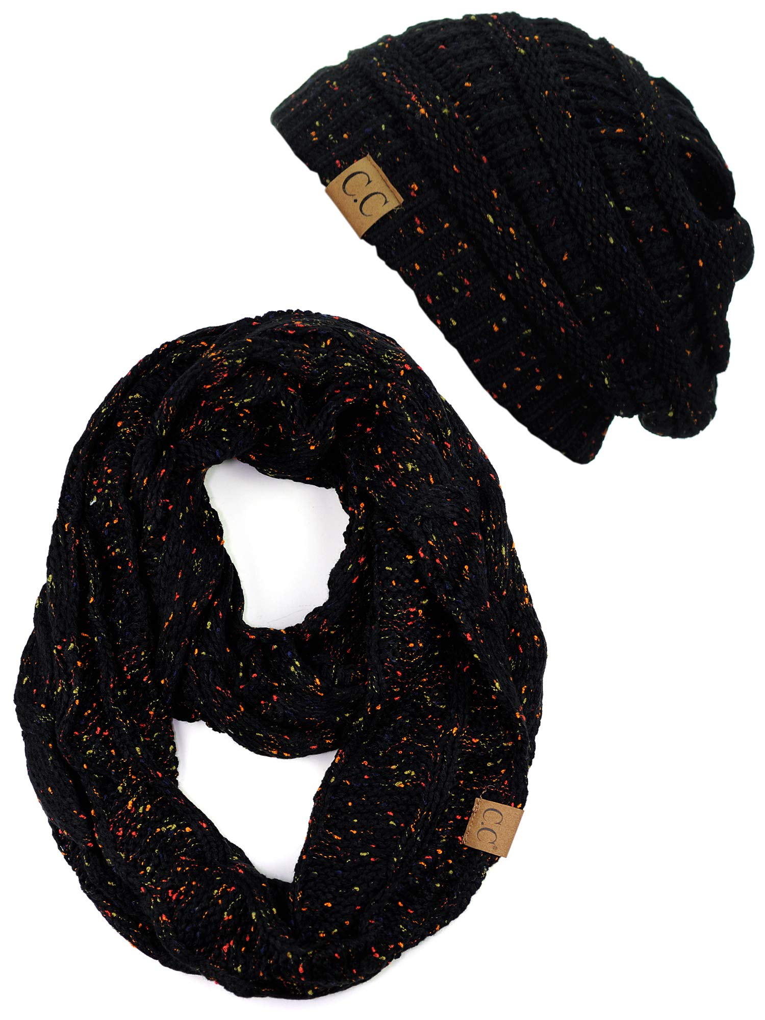 C.C Soft Stretch Colorful Confetti Cable Knit Beanie and Infinity Loop ...