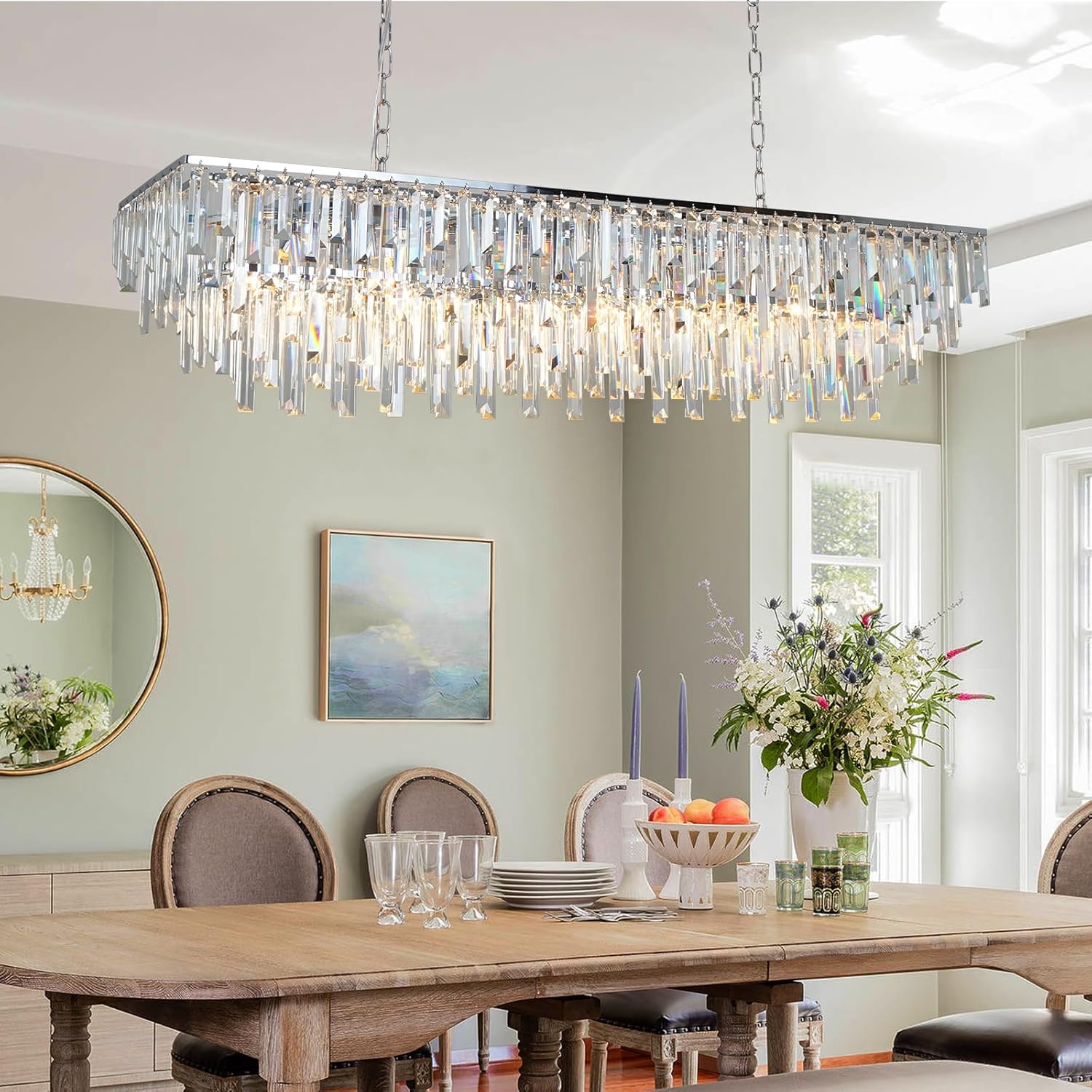 Amazon.com: 47" Modern Rectangle Crystal Chandelier, Chrome Linear ...