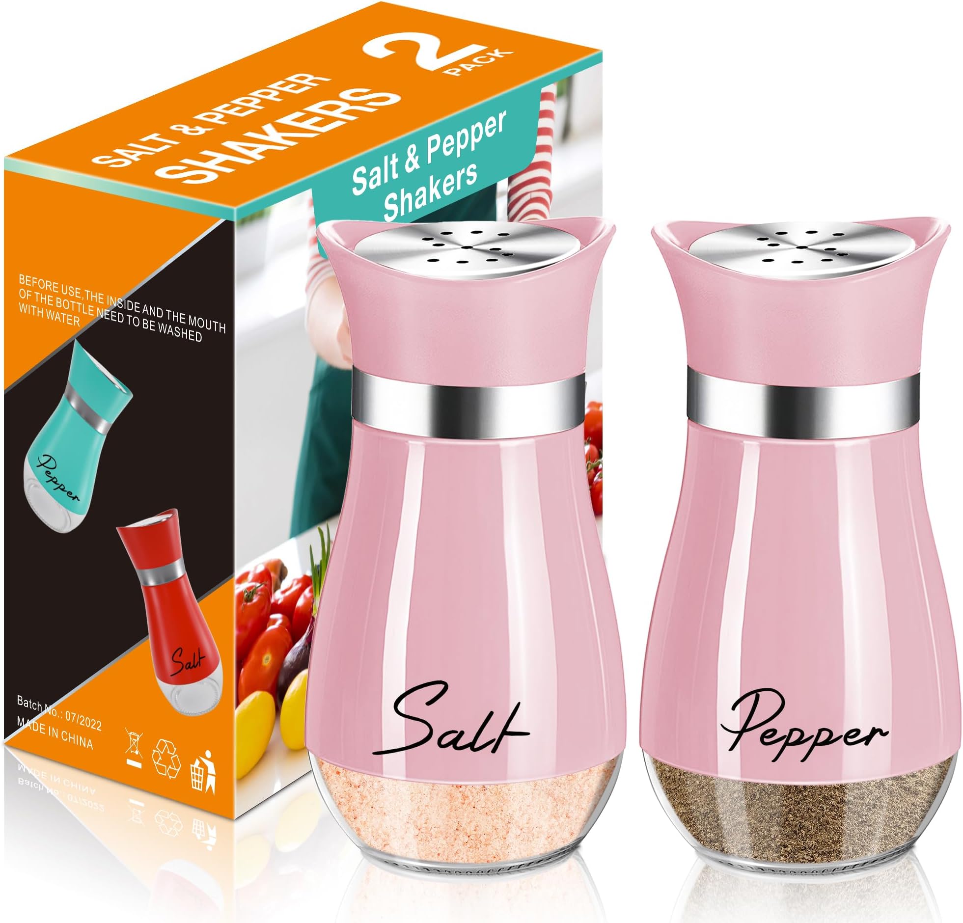 Salt and Pepper Shakers Set - 120ml with Clear Glass Bottom Salt Pepper ...