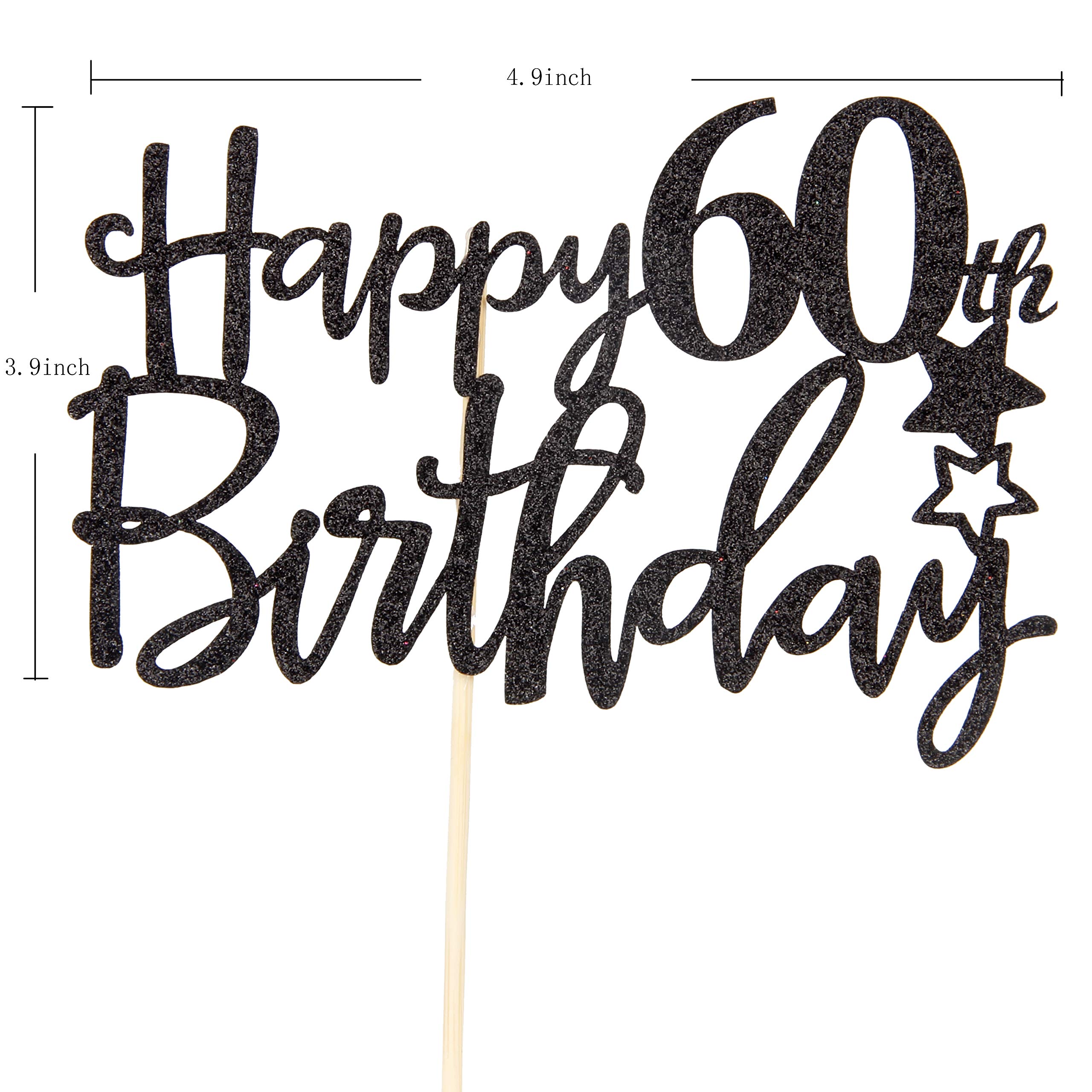Black Happy 60th Birthday Cake Topper,Hello 60, Cheers to 60 Years,60 ...