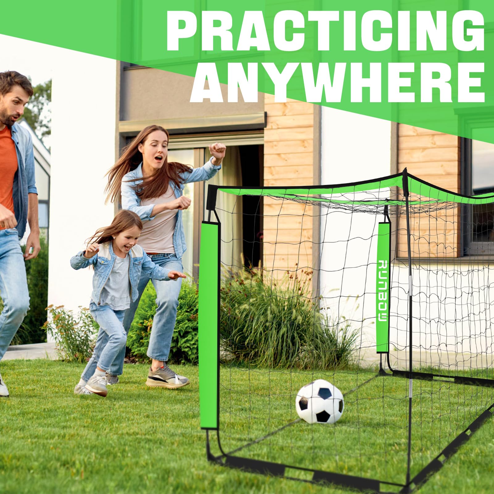 RUNBOW 6x4FT Square Portable Kid Soccer Goal Net with Magic Tape Bottom ...
