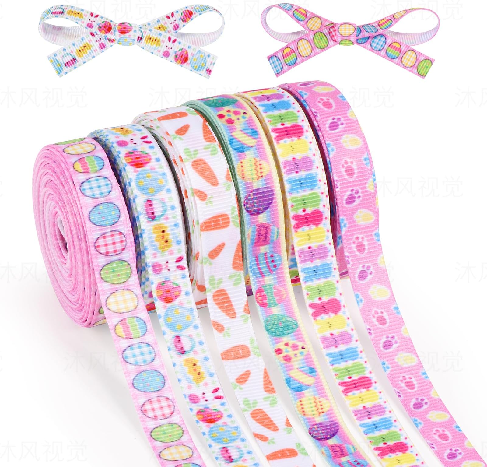 Amazon.com: TONIFUL 6 Rolls 1 Inch Easter Grosgrain Ribbon with Eggs ...