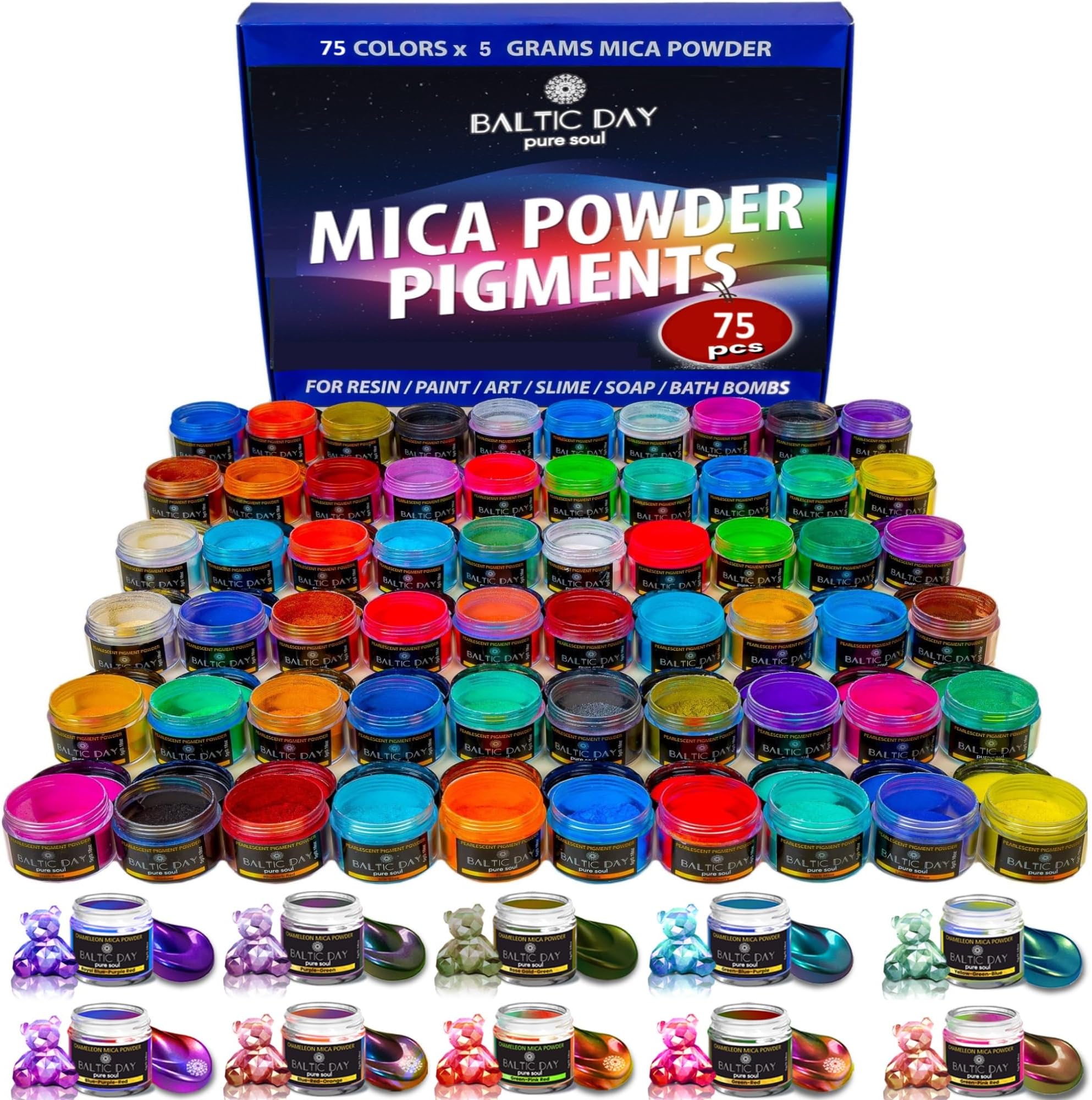 CHANGTIKEJI Mica Powder - 144 Colors - 10g/Bottle of Natural Pigment ...