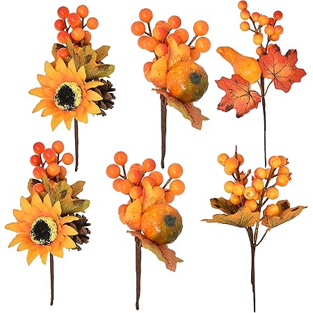 Amazon.com: 6 Pack Artificial Maple Leaves Branches Pumpkin Fall Stems ...
