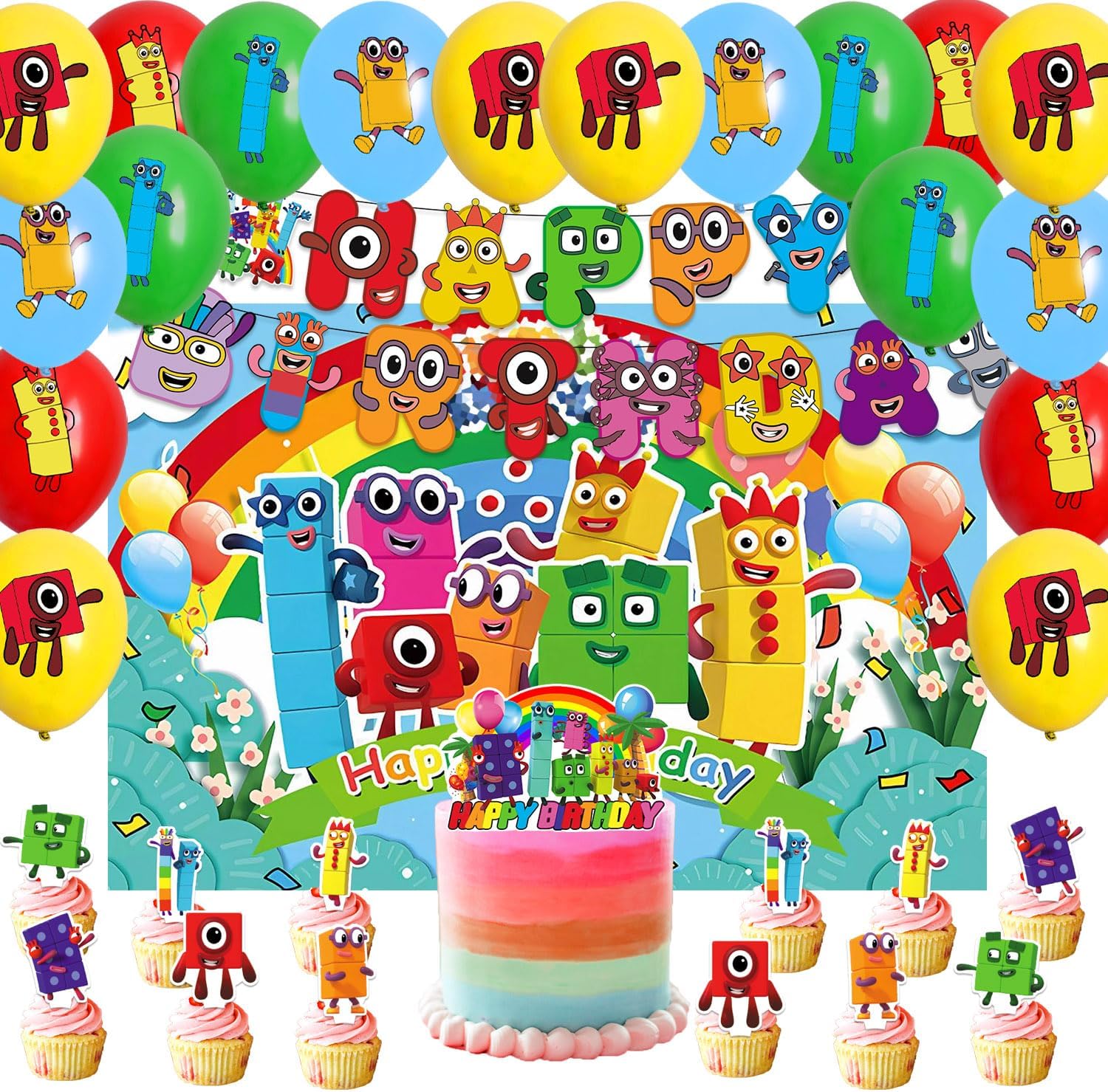 Amazon.com: YUESHI Blocks Number Cartoon Birthday Decorations - Numbers ...