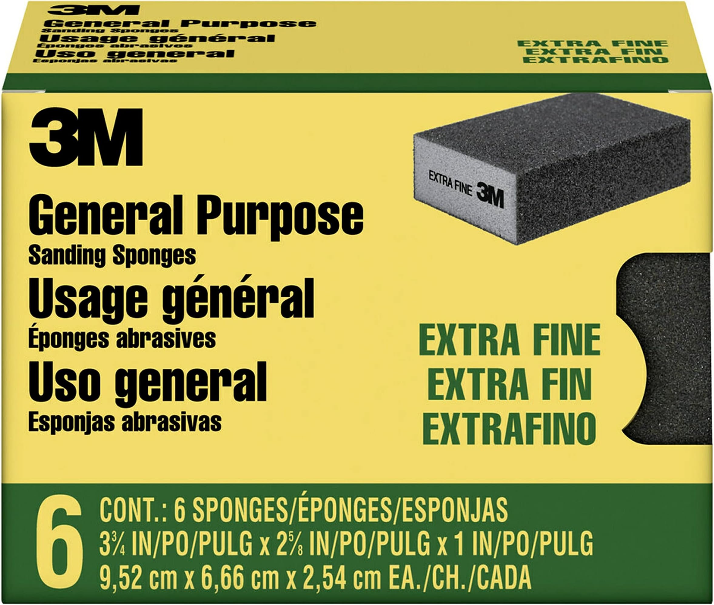 Amazon.com: 3M Sanding Sponge Block, 6-Pack, Extra Fine Grits, 3-3/4 in ...