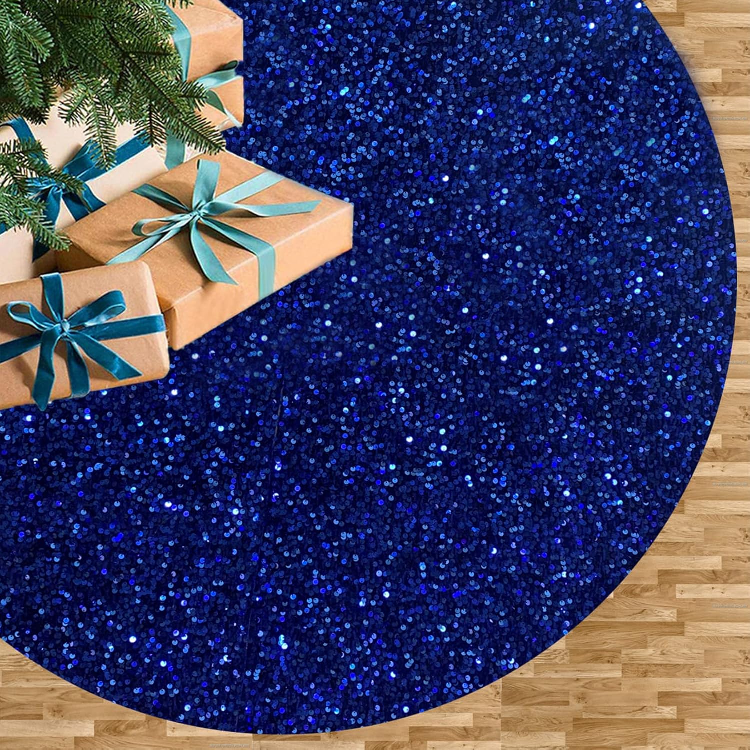 Amazon.com: 46 Inch Sequin Tree Skirt Christmas Royal Blue Velvet Tree ...