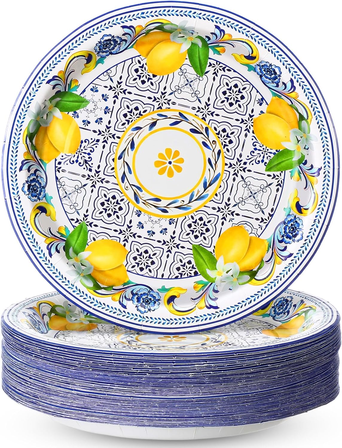 Amazon.com: Potchen 80 Pack Capri Lemon Paper Plates Set 9 in Blue ...