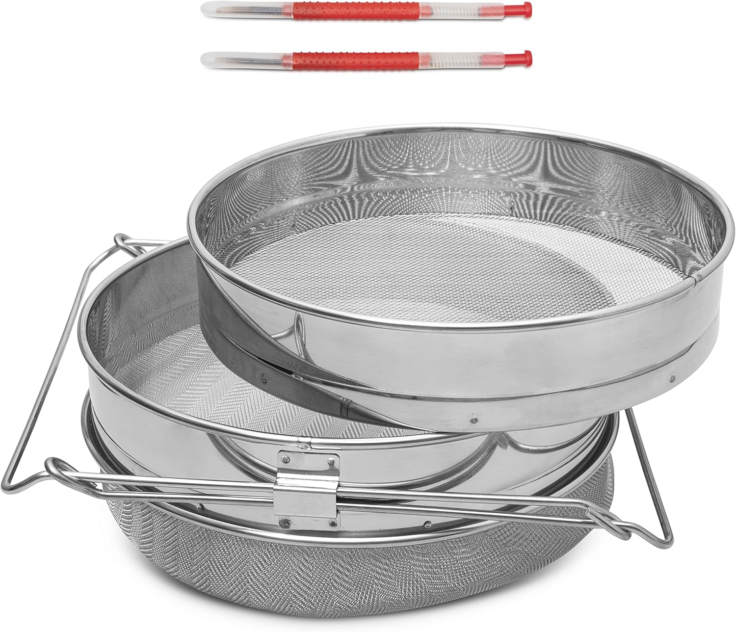 STAINLESS STEEL DOUBLE LAYER HONEY FILTER/STRAINER WITH ADJUSTABLE ARMS ...