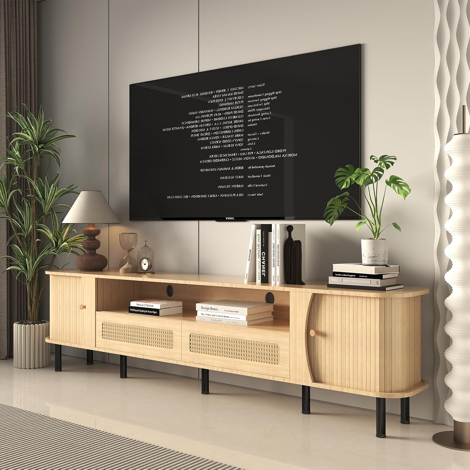 Amazon.com: EXQUAL Fluted TV Stand - Modern Wooden Freestanding ...