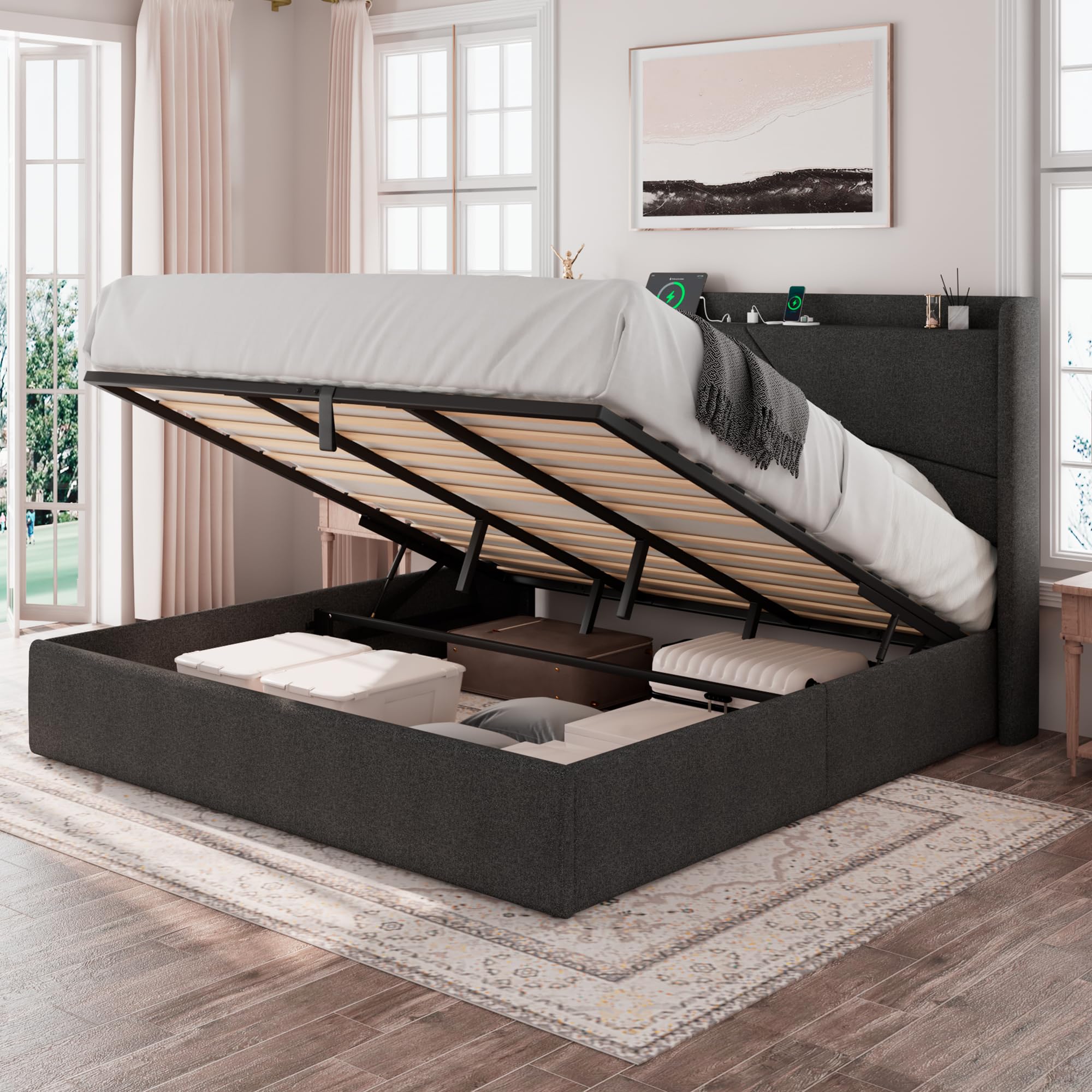 Amazon.com: Einhomn King Size Lift Up Bed Frame with Charging Station ...