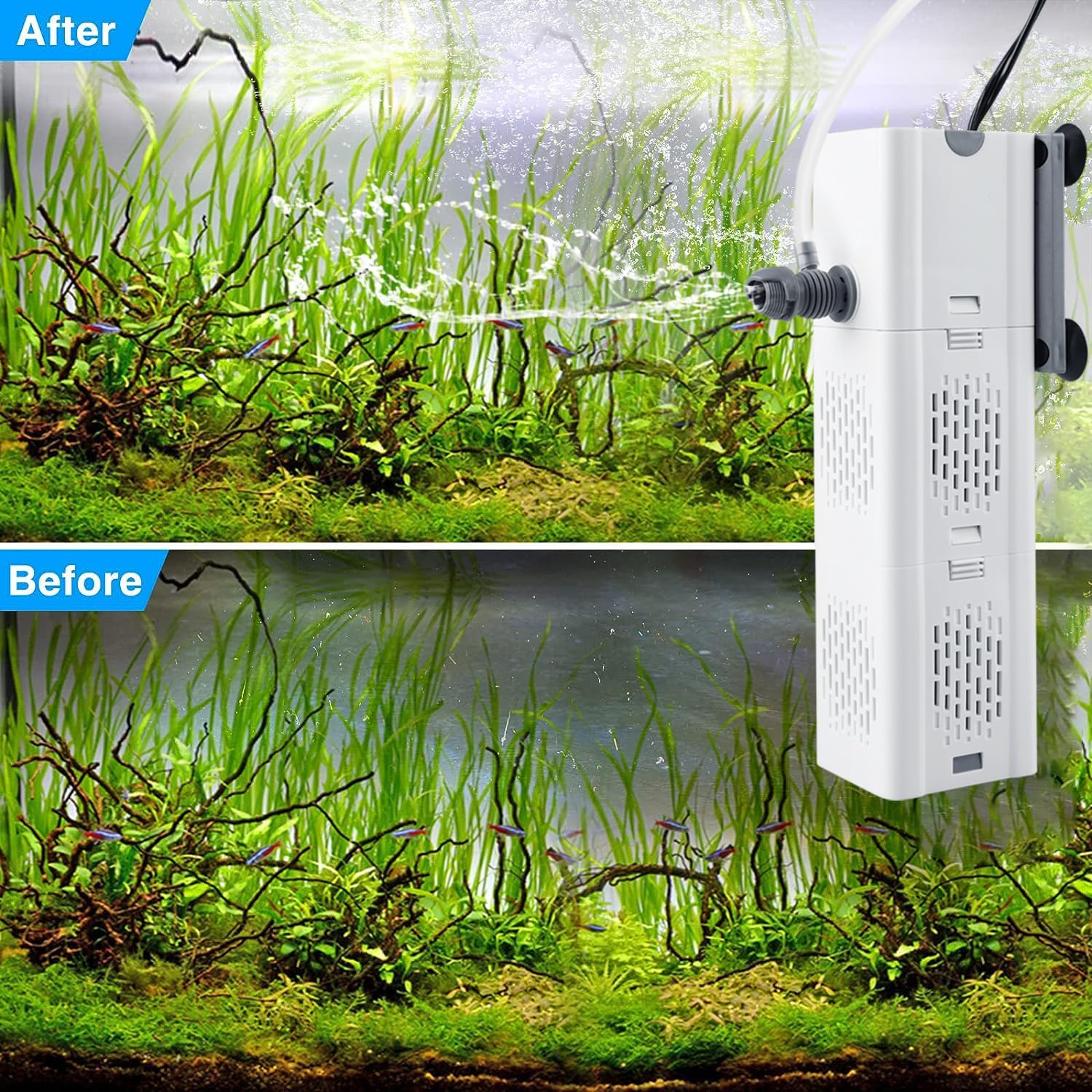 DONWELL Filtro de acuario de 20 a 50 galones, 4 en 1 15 W 270 GPH ...