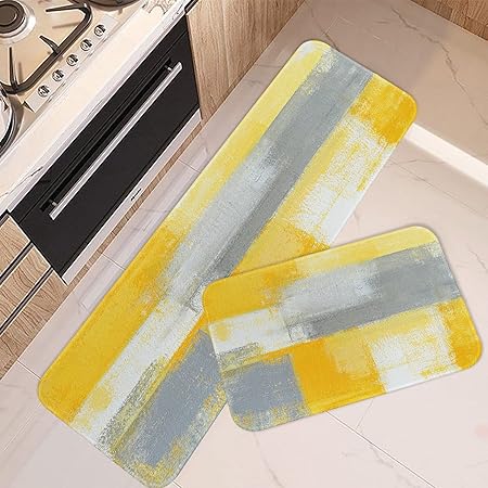 Amazon.com: Libaoge Yellow Kitchen Rugs and Mats Set of 2 Yellow and ...