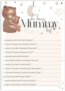 Bear Theme Baby Shower Games - Pack of 20 Cute Bear Who Knows Mummy Best Cards Boy Girl Baby ...