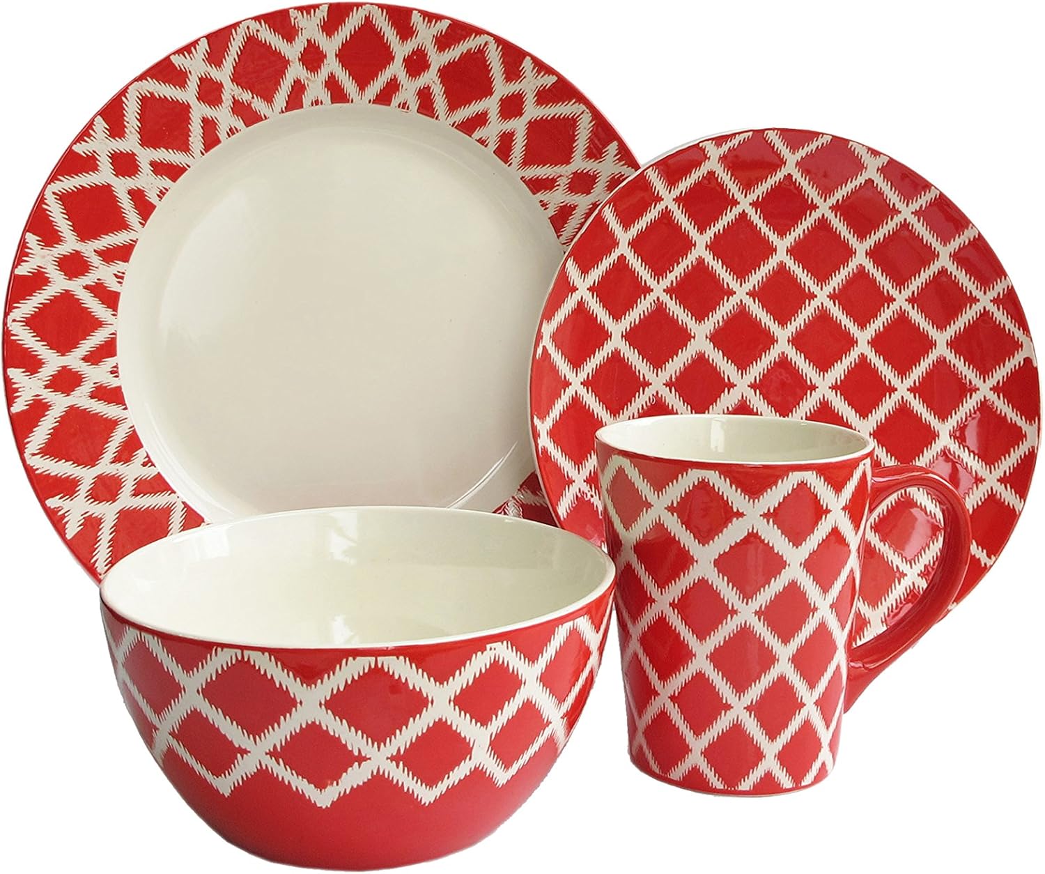 Amazon.com | American Atelier Plaid Round 16-Piece Dinnerware Set, Red ...