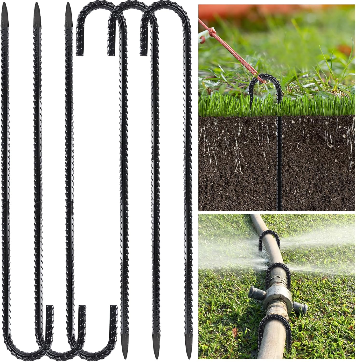 Amazon.com : Yaocom 6 Pcs 24'' Rebar Stakes Heavy Duty J Hook Ground ...