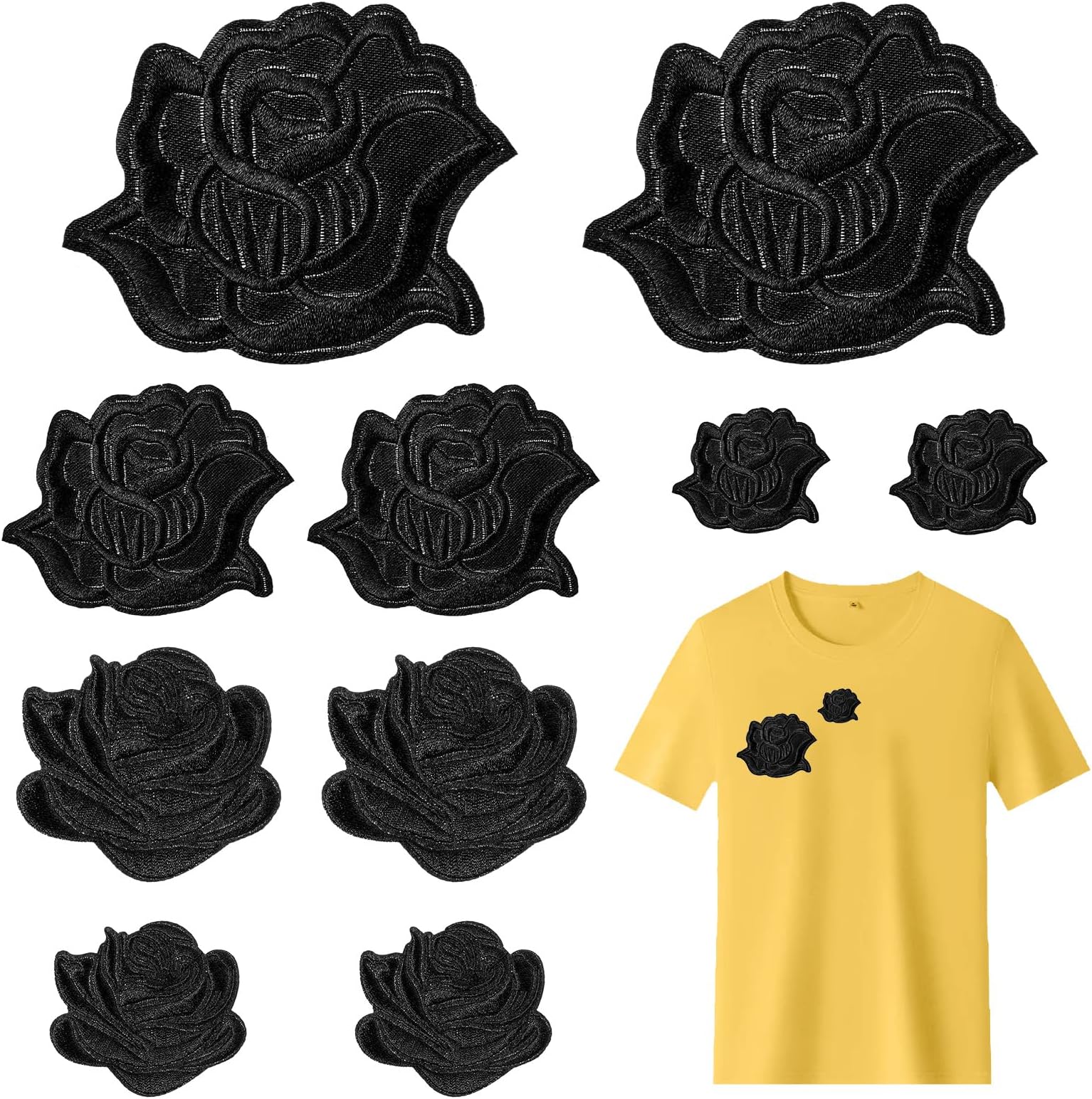 Amazon.com: 16pcs Black Rose Flower Patches,4 Size Flower Iron on ...