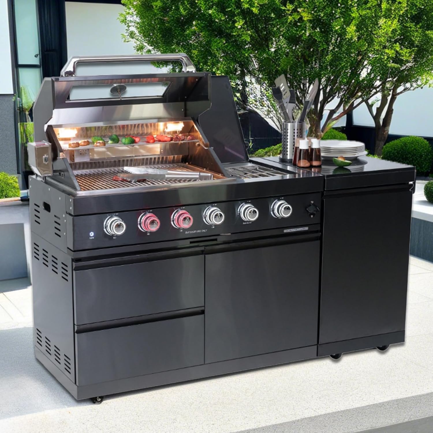 Amazon.com: 4 Burner Outdoor Kitchen Island with Grill and Side Burner ...
