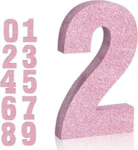 Amazon.com: TONIFUL 7.8 Inch Pink Glitter Number 2 Table Centerpiece 0 ...