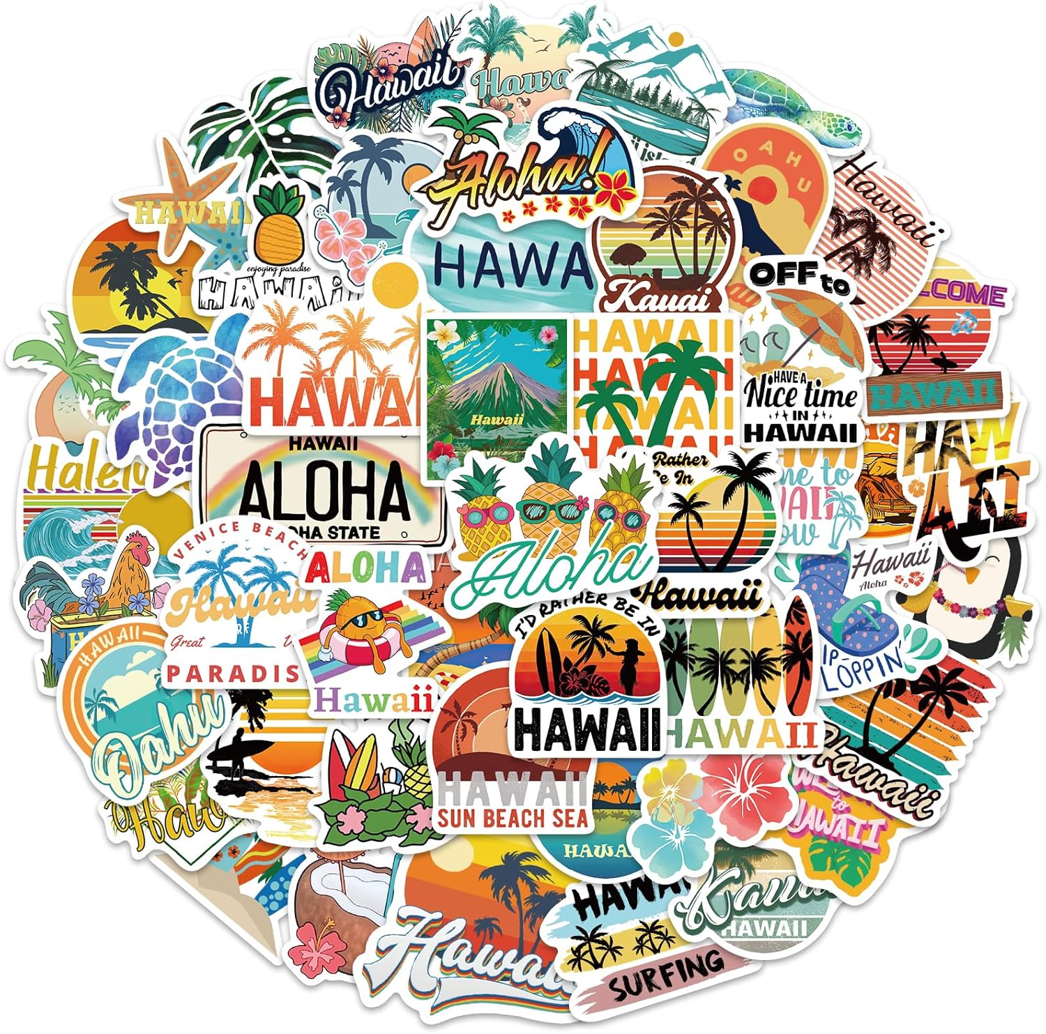 50PCS Hawaii Beach Stickers, Hawaiian Tropical Summer Stickers Decals ...