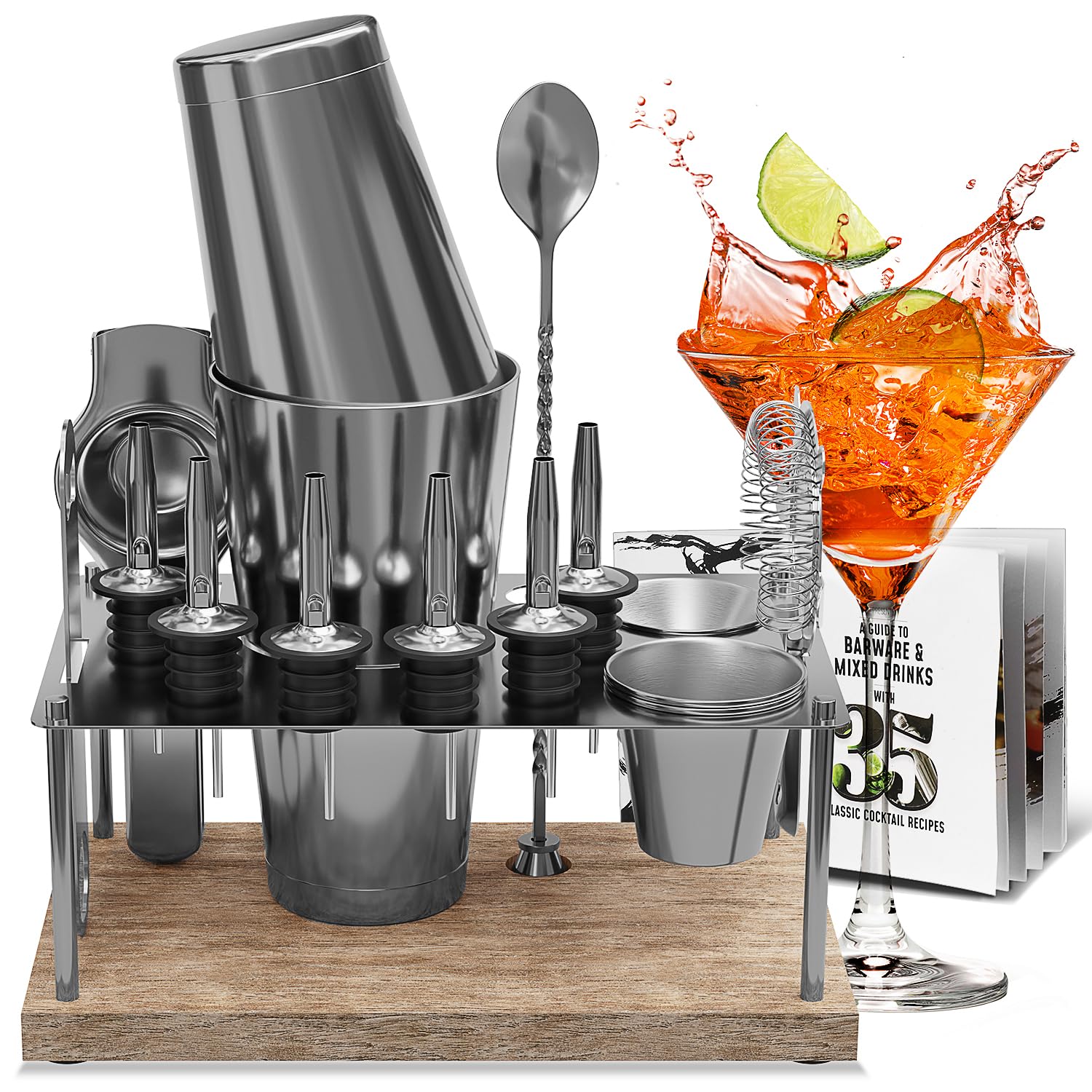 Bar Set Cocktail Shaker Set Bartender Kit, 17 Piece Silver Cocktail Set ...