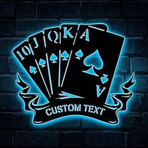 Amazon.com: Custom Poker Lighted-Up Wall Sign – Personalized Metal ...