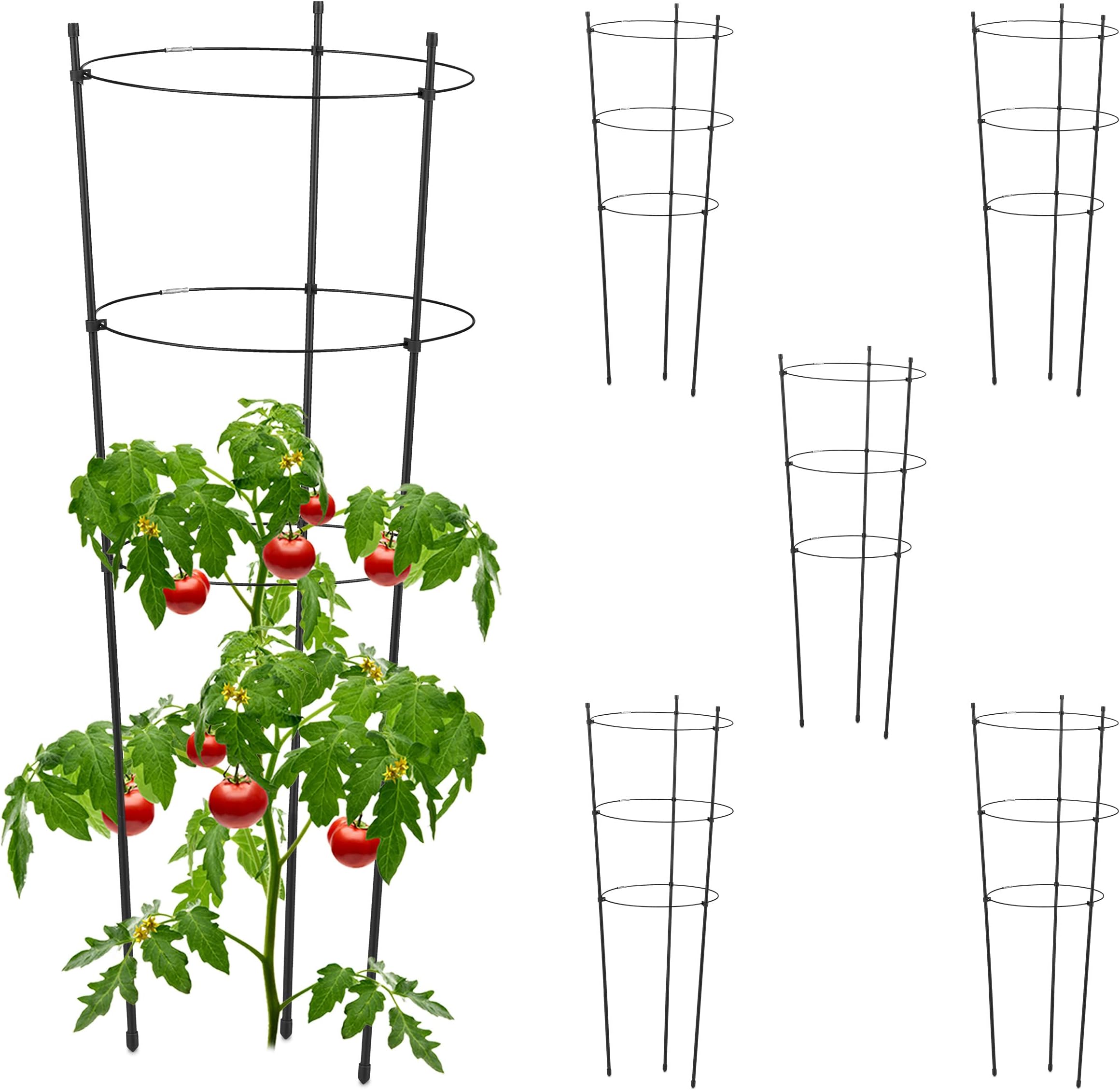 Relaxdays Cage à tomates Tuteur plantes grimpantes, support à 3 anneaux ...