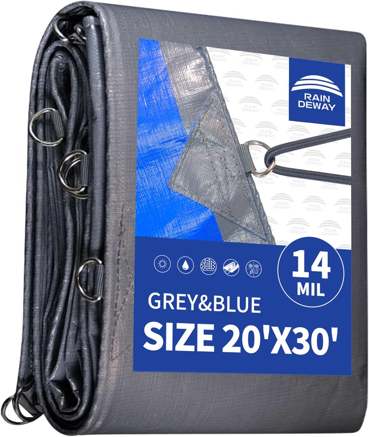 RAINDEWAY Tarps Heavy Duty Waterproof 20x30 Feet -14 Mils Super Heavy ...