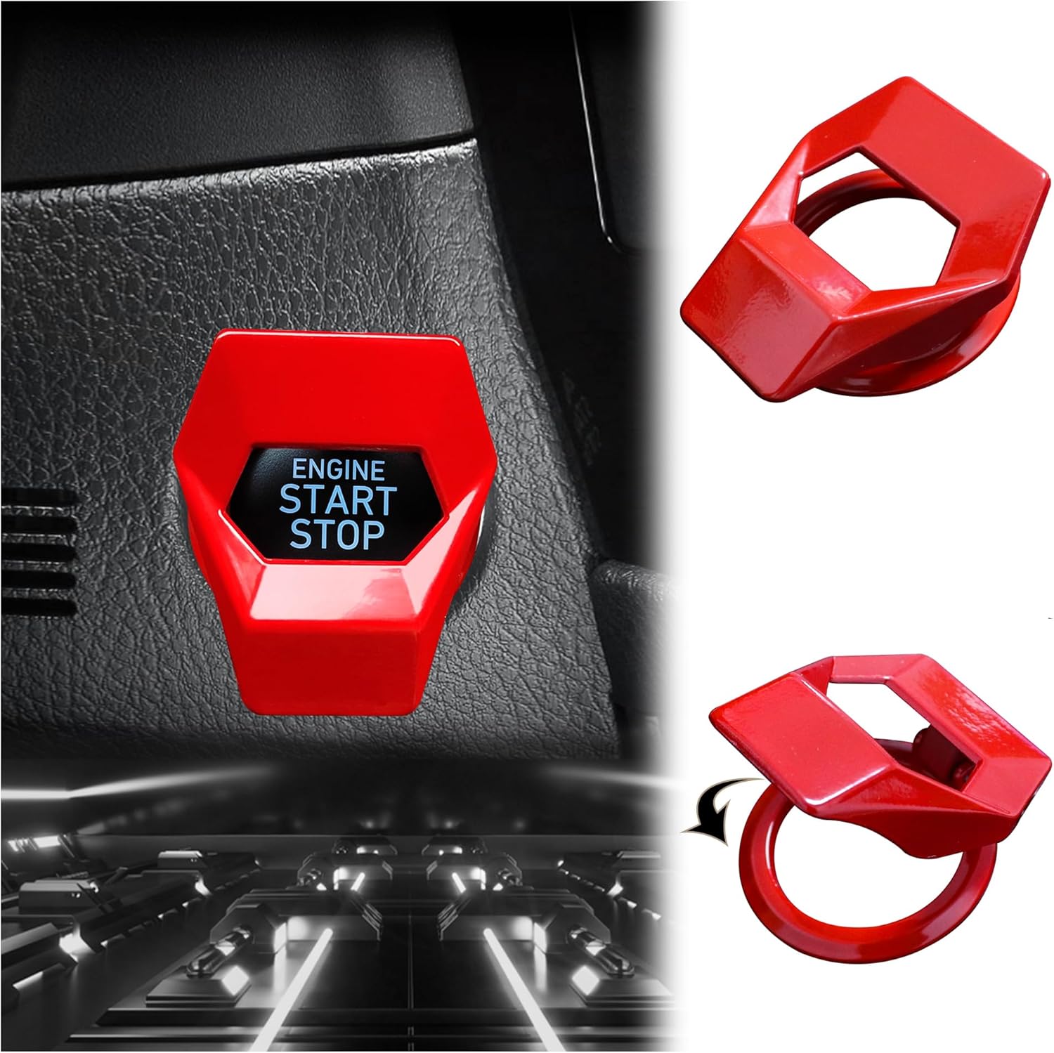 Engine Push Start Button Cover,Zinc Alloy Car Decor Start Button Cover ...