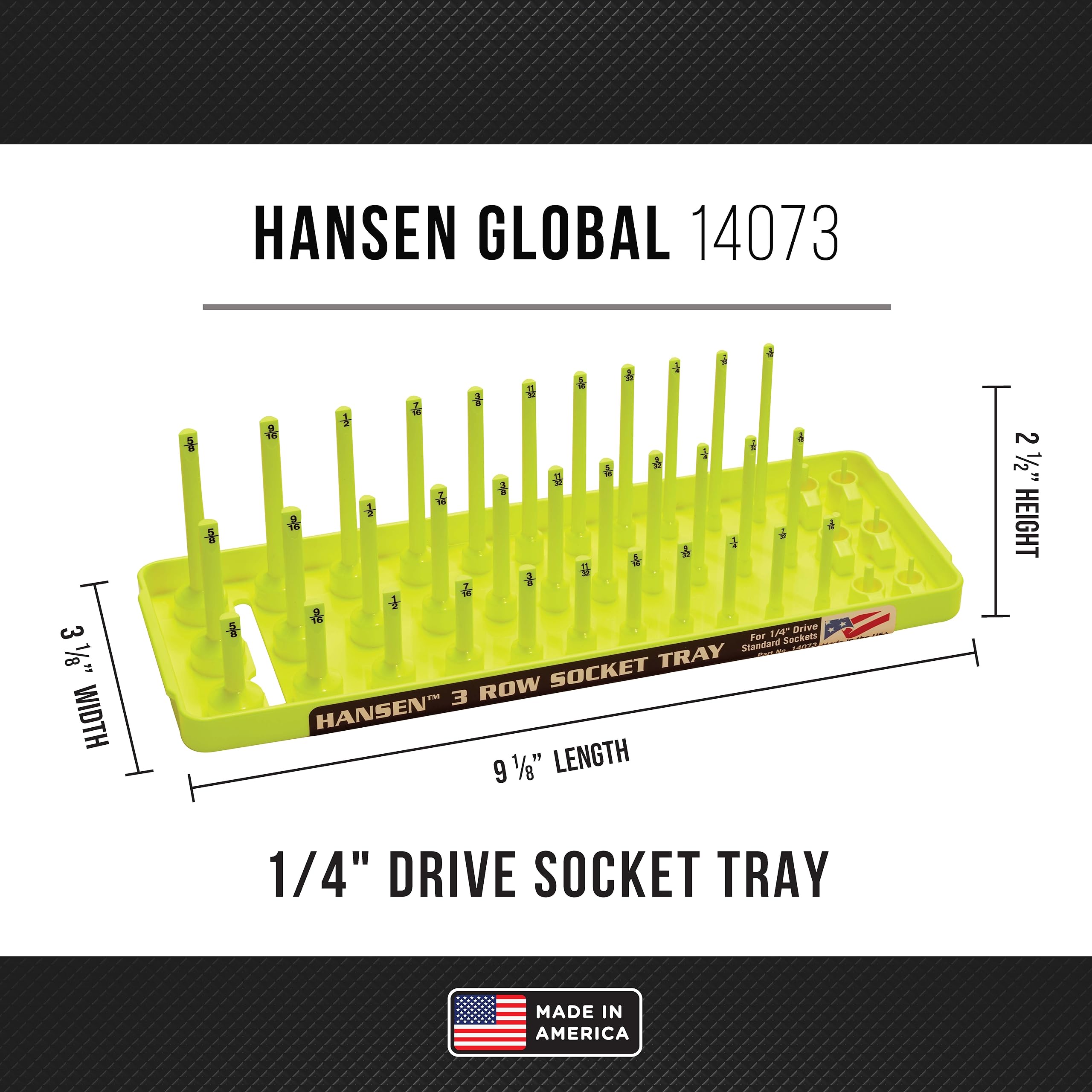 Hansen Global 3 Row Socket Holder, Hi-Viz Yellow, Pack of 6