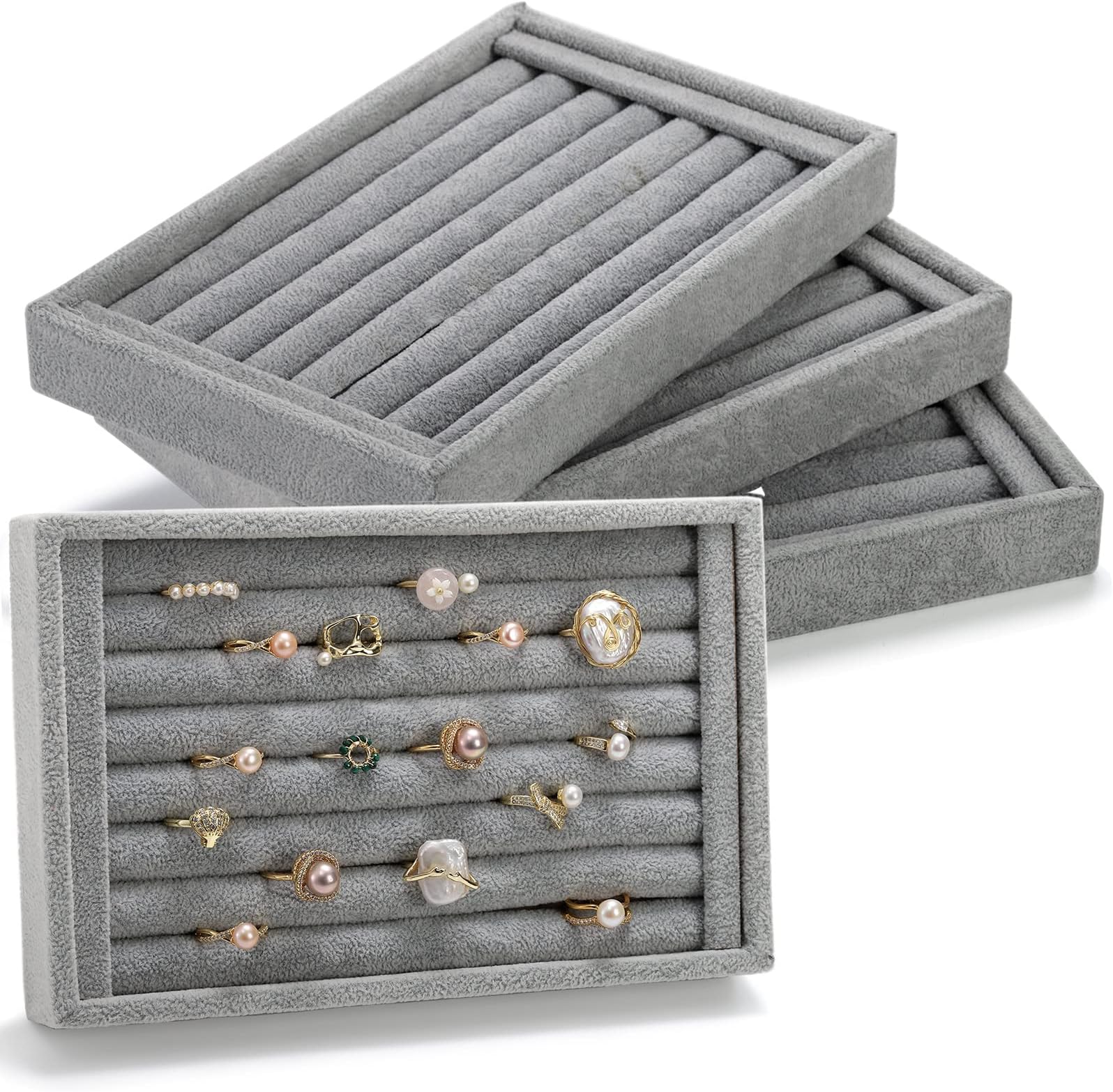 Amazon.com: Foraineam 4 Pack Velvet 7 Slots Ring Earrings Trays ...