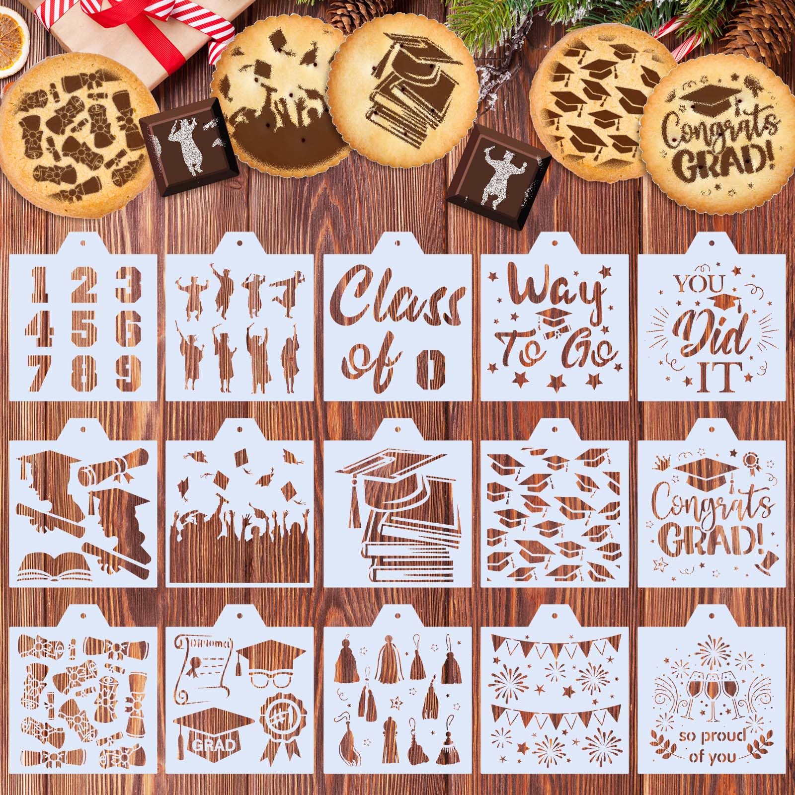 Amazon.com: Whaline 15Pcs Graduation Bread Cookie Stencils Grad Cap ...