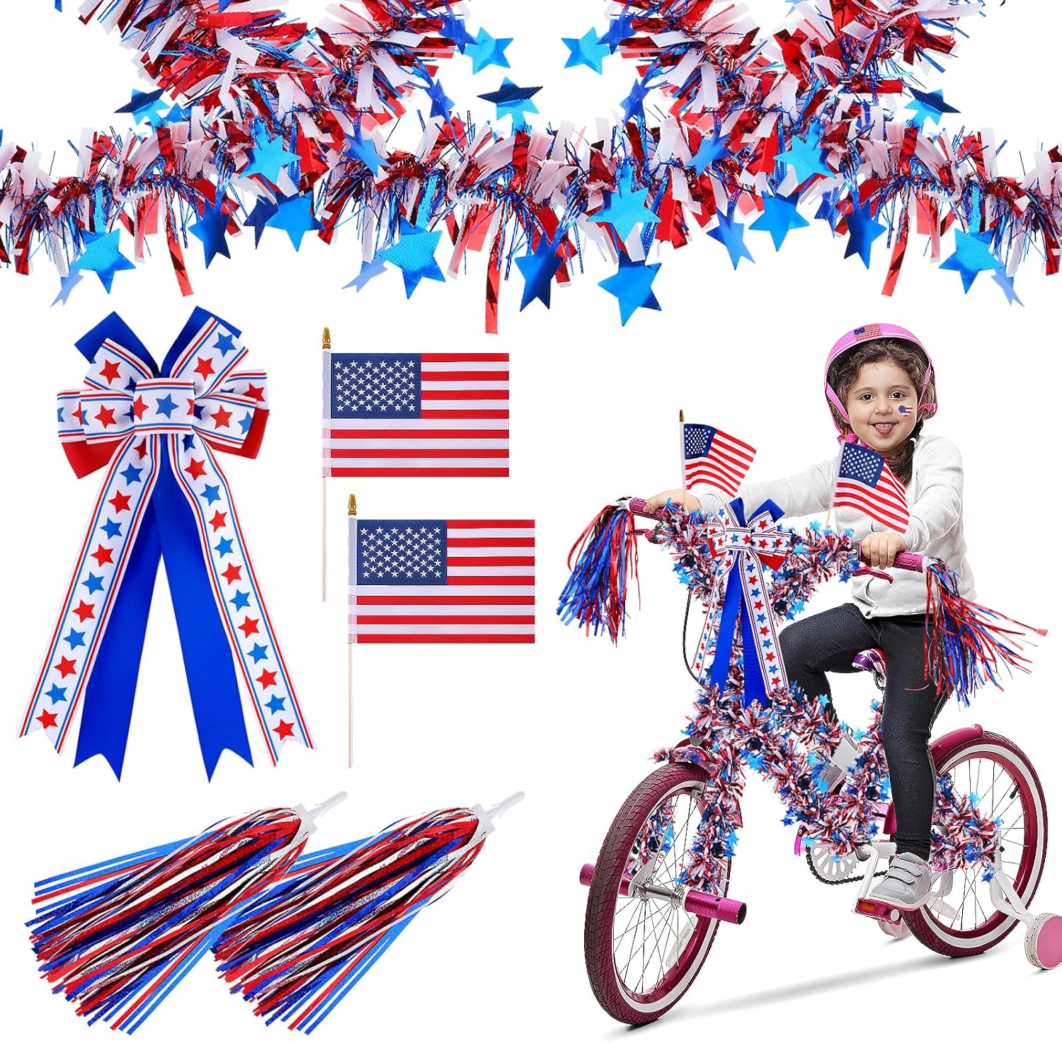 Amazon.com : Aulock 8pcs 4th of July Bike Decorations Kit - Patriotic ...