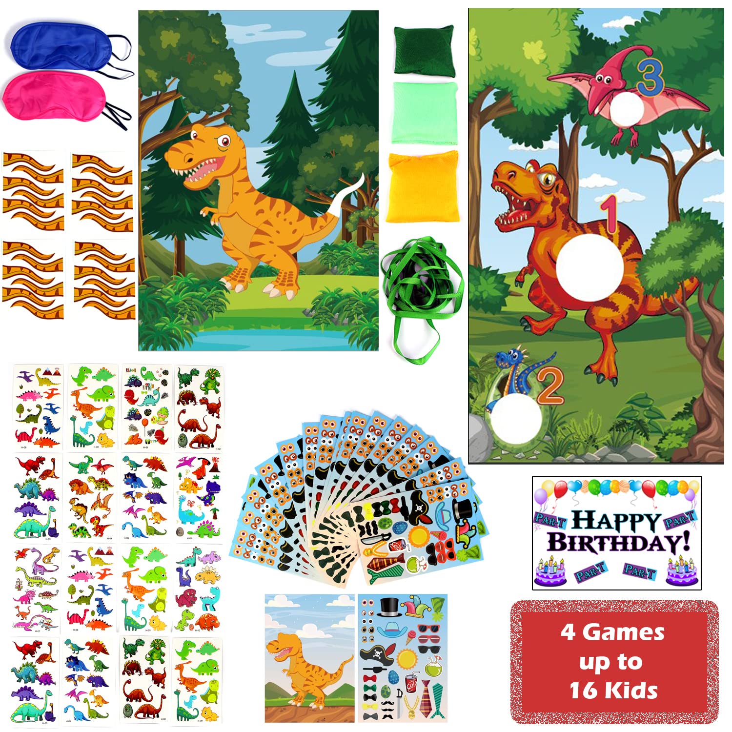 Dinosaur Birthday Party Game Set Includes Pin The Tail On | Desertcart ...