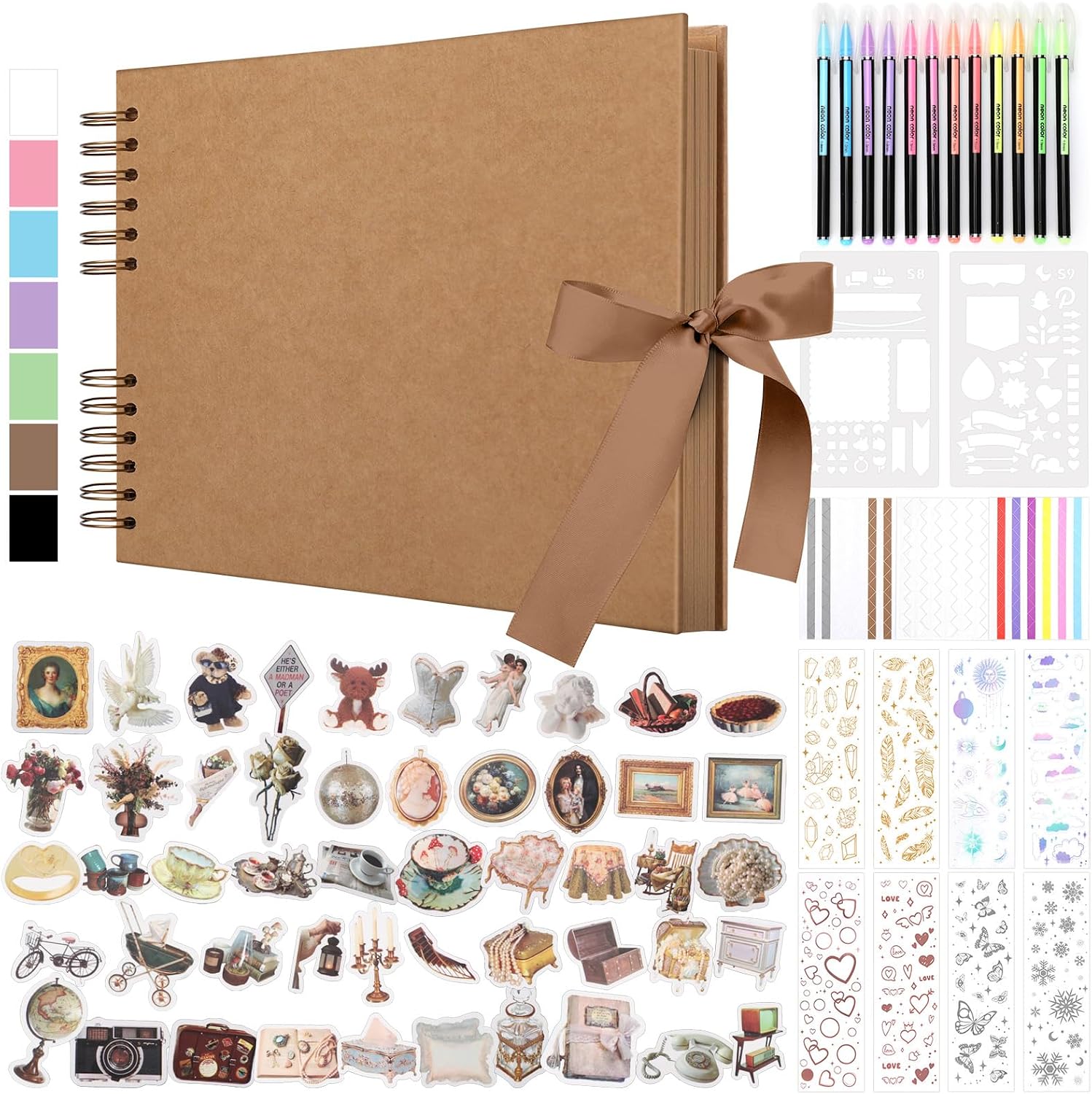 DazSpirit DIY Scrapbook Photo Album with Ribbon, 80 Pages/40 Sheets ...