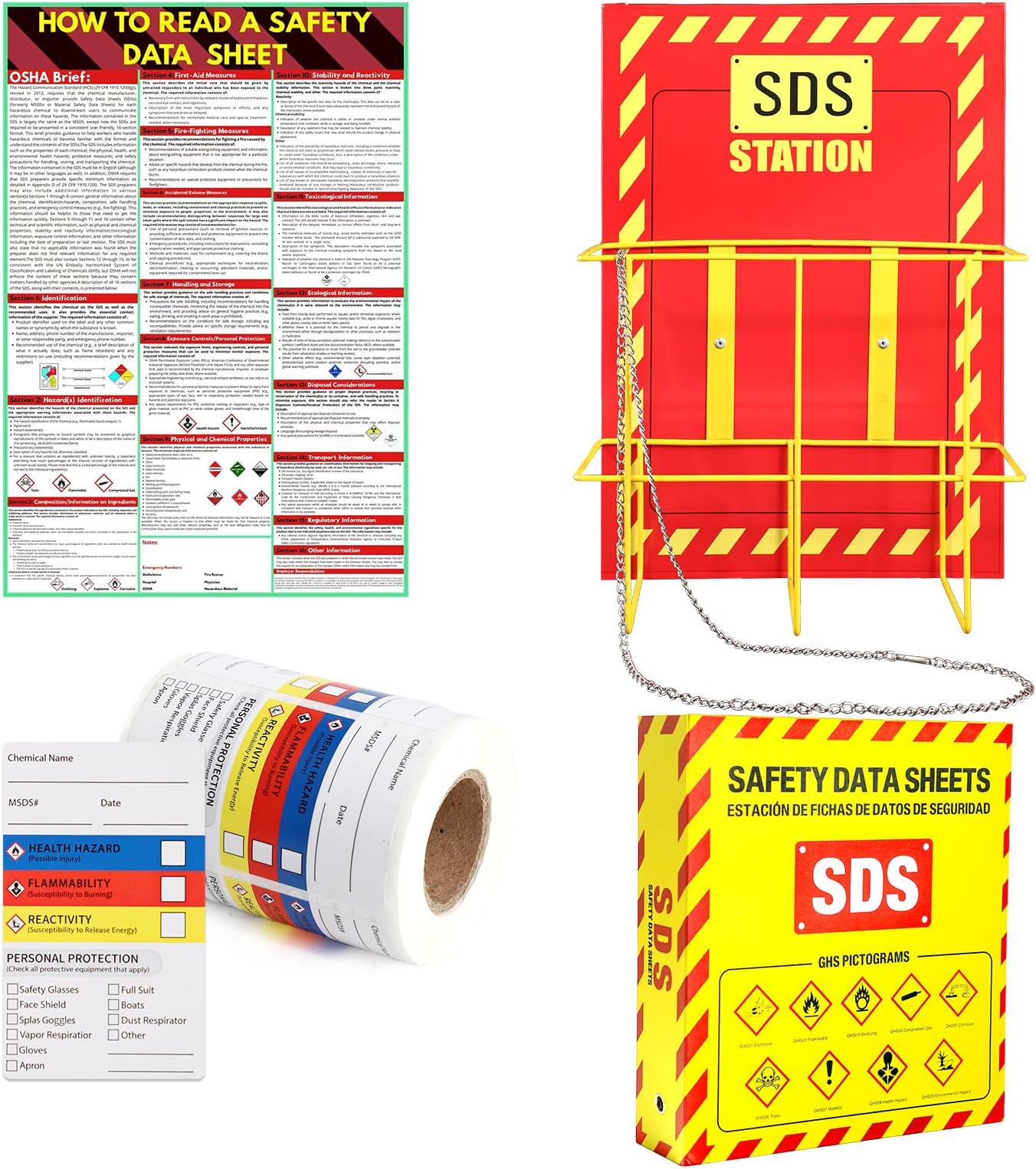 Amazon.com: MSDS SDS Binder and Wall Station,Yellow Heavy Duty 3 Inch ...