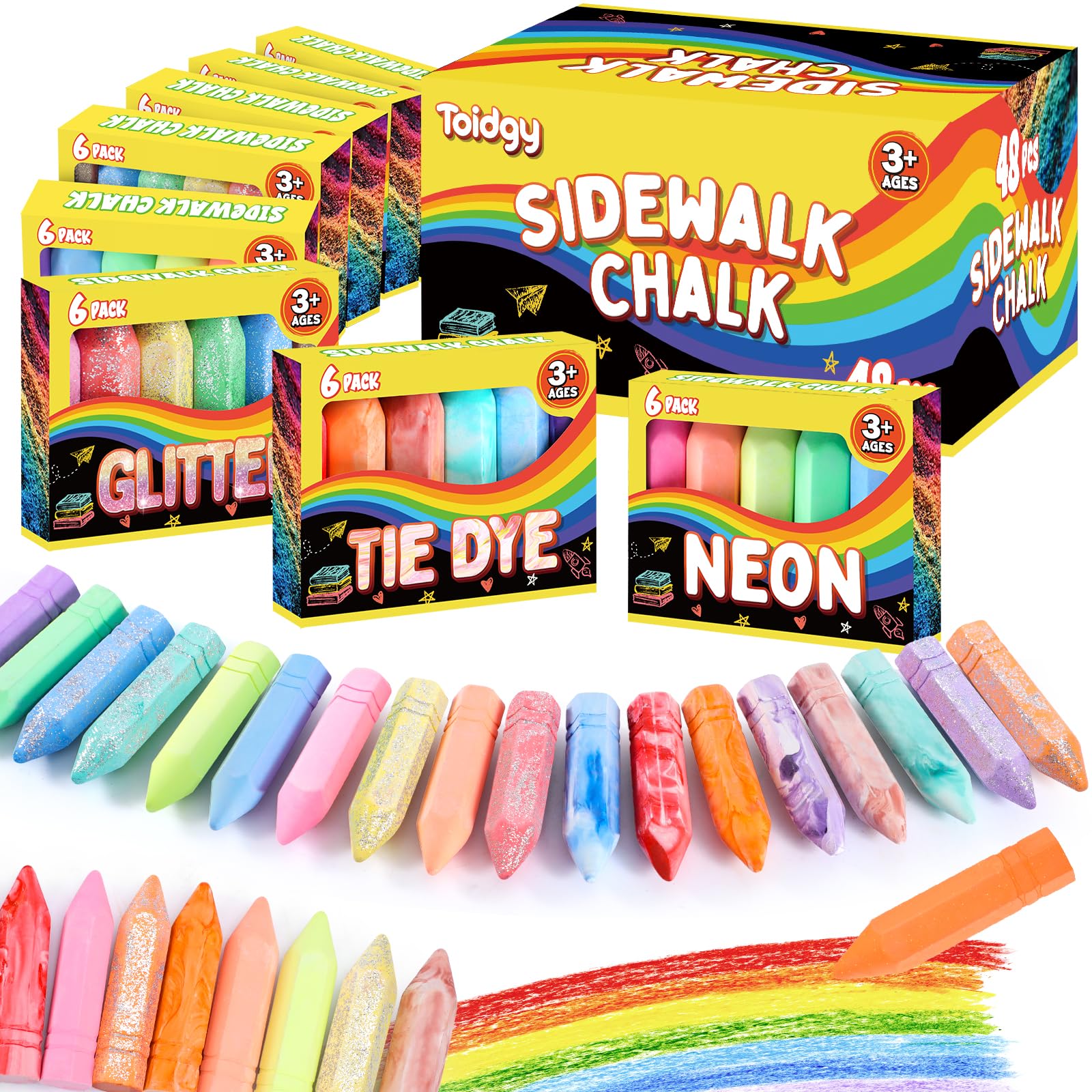 Amazon.com: Toidgy 48 PCS Sidewalk Chalk for Kids in 8 Packs, 18 Colors ...