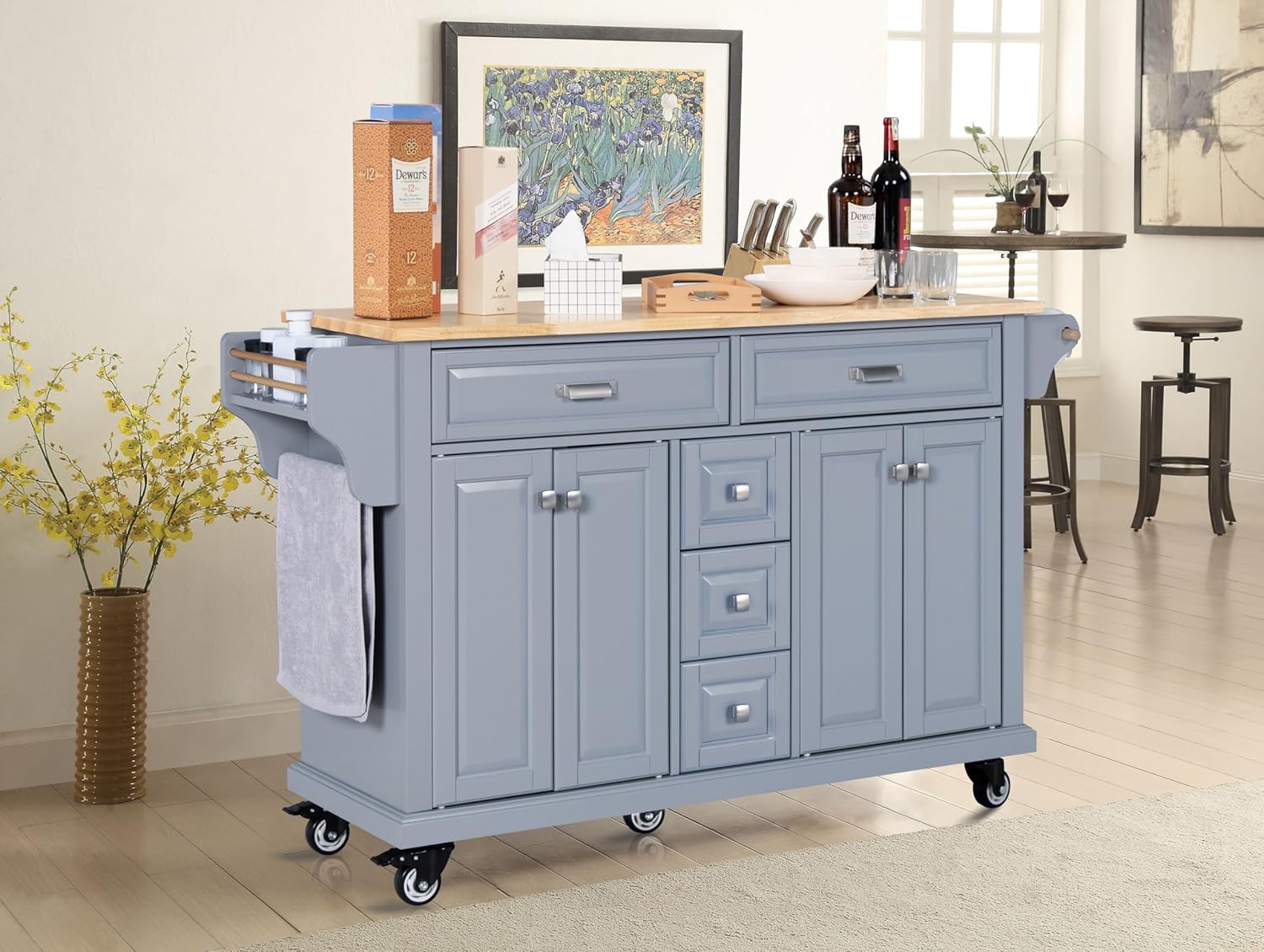 Amazon.com: Generic 60.5"" Kitchen Island on Wheels, Rolling Island ...