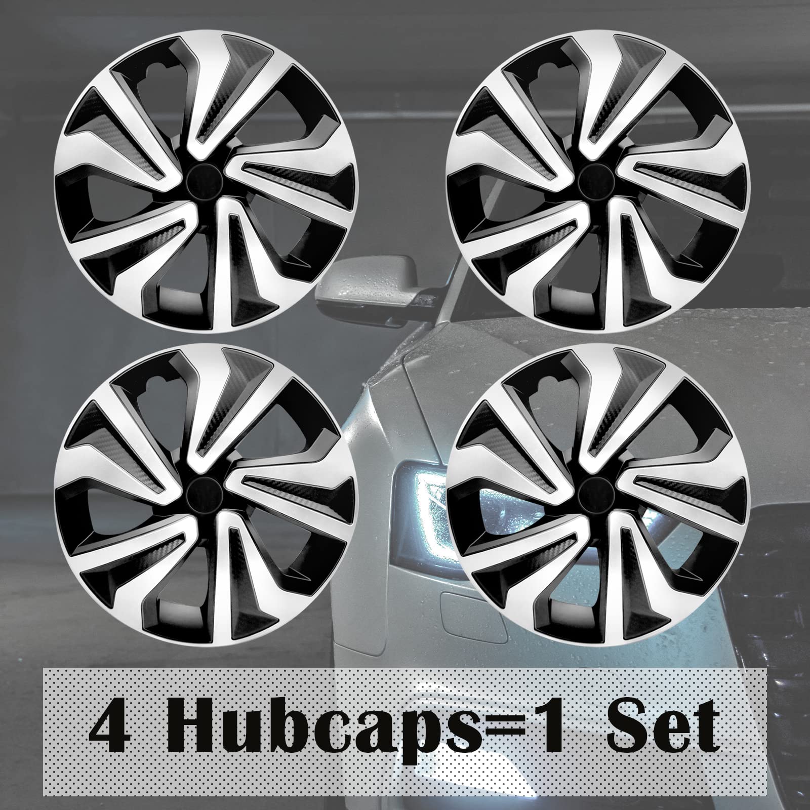 QUALITYFIND 16 inch Hubcaps Universal Hubcap Black & Silver Wheel Cover ...